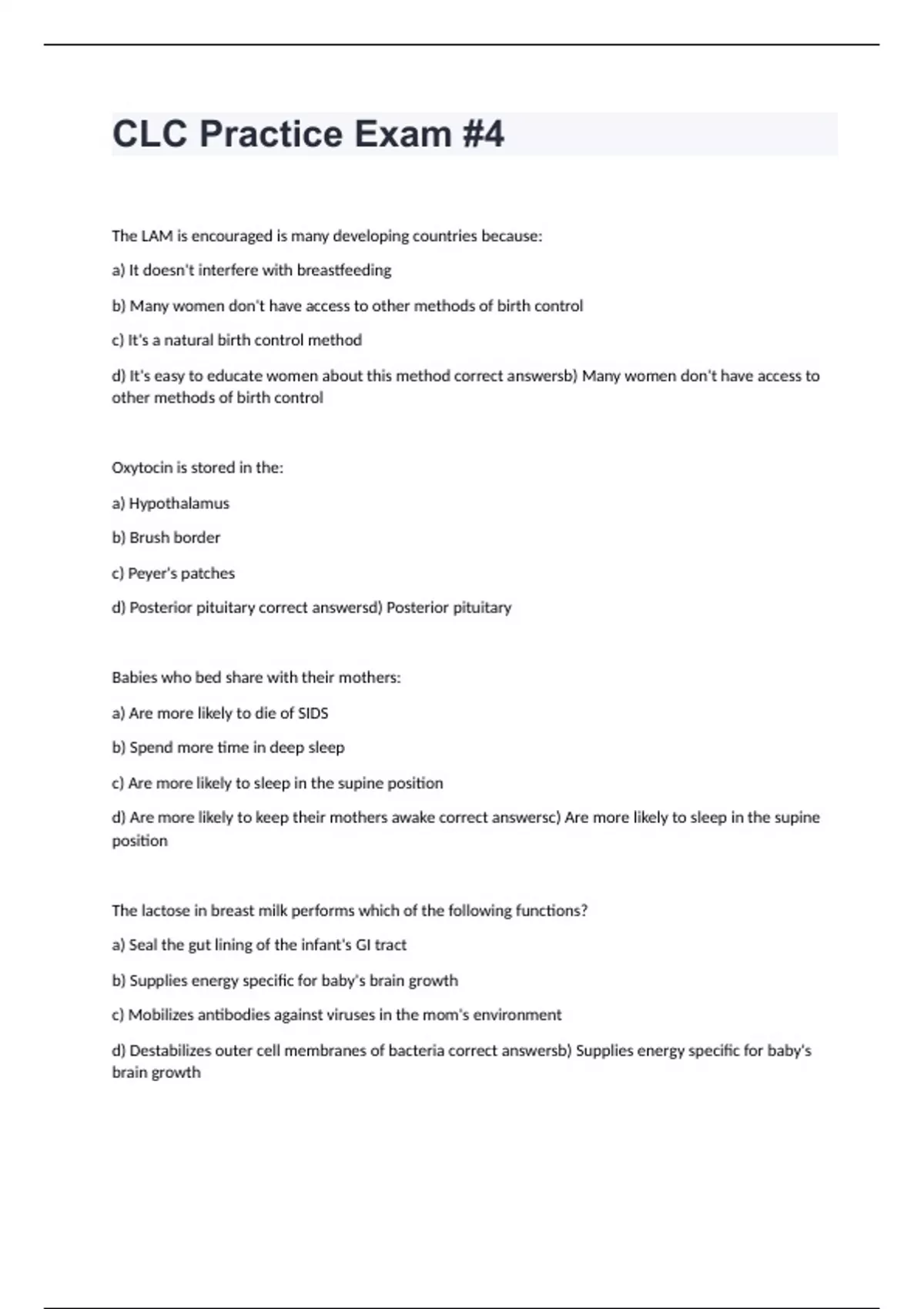 CLC Practice Exam #4 with 100% correct answers 2024 - CLC Practice Ex#4 - Stuvia US