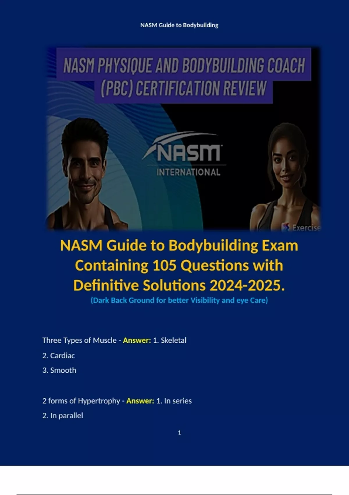 NASM Guide to Bodybuilding Exam Containing 105 Questions with ...