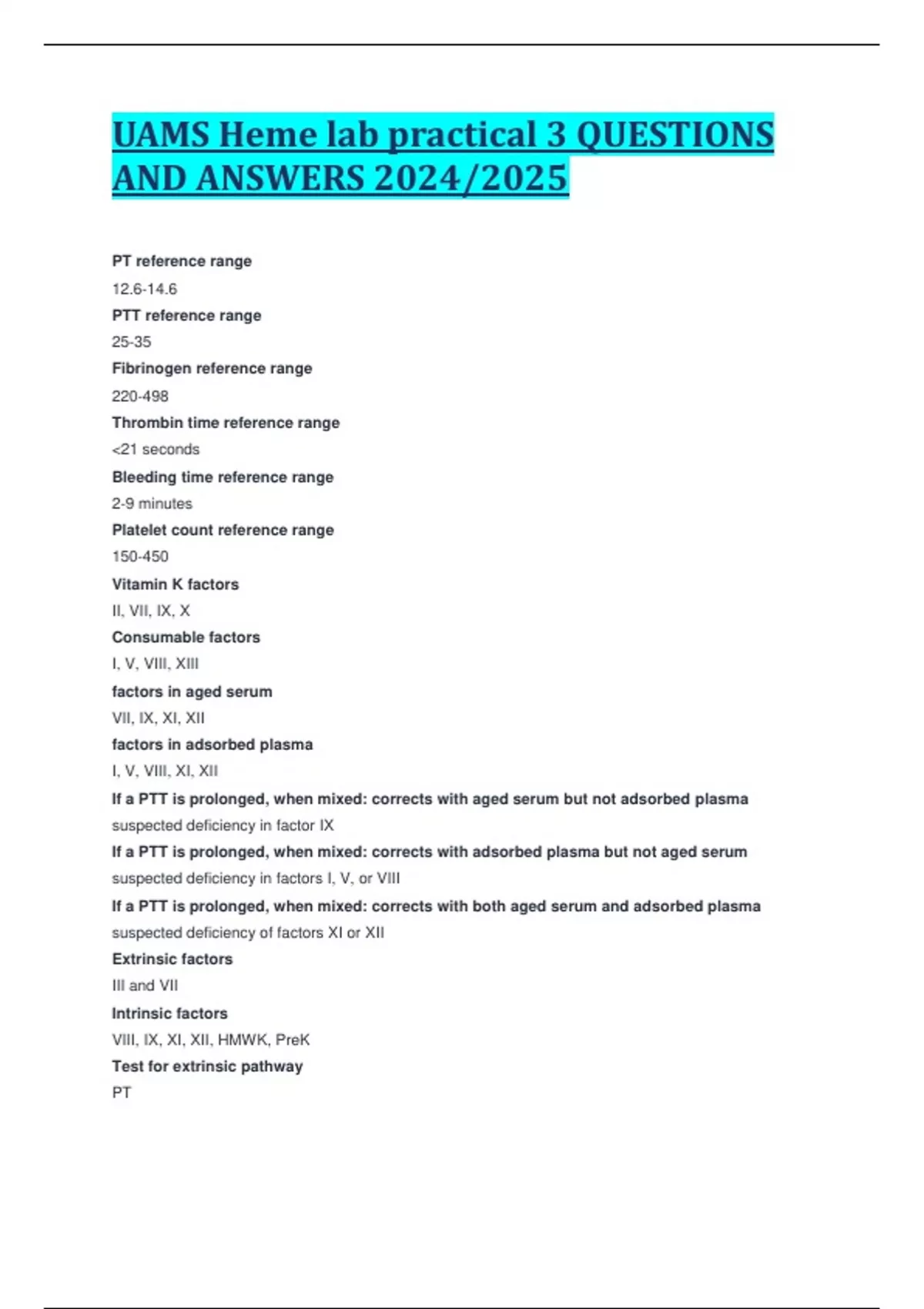 UAMS Heme lab practical 3 QUESTIONS AND ANSWERS 2024/2025 - UAMS ...