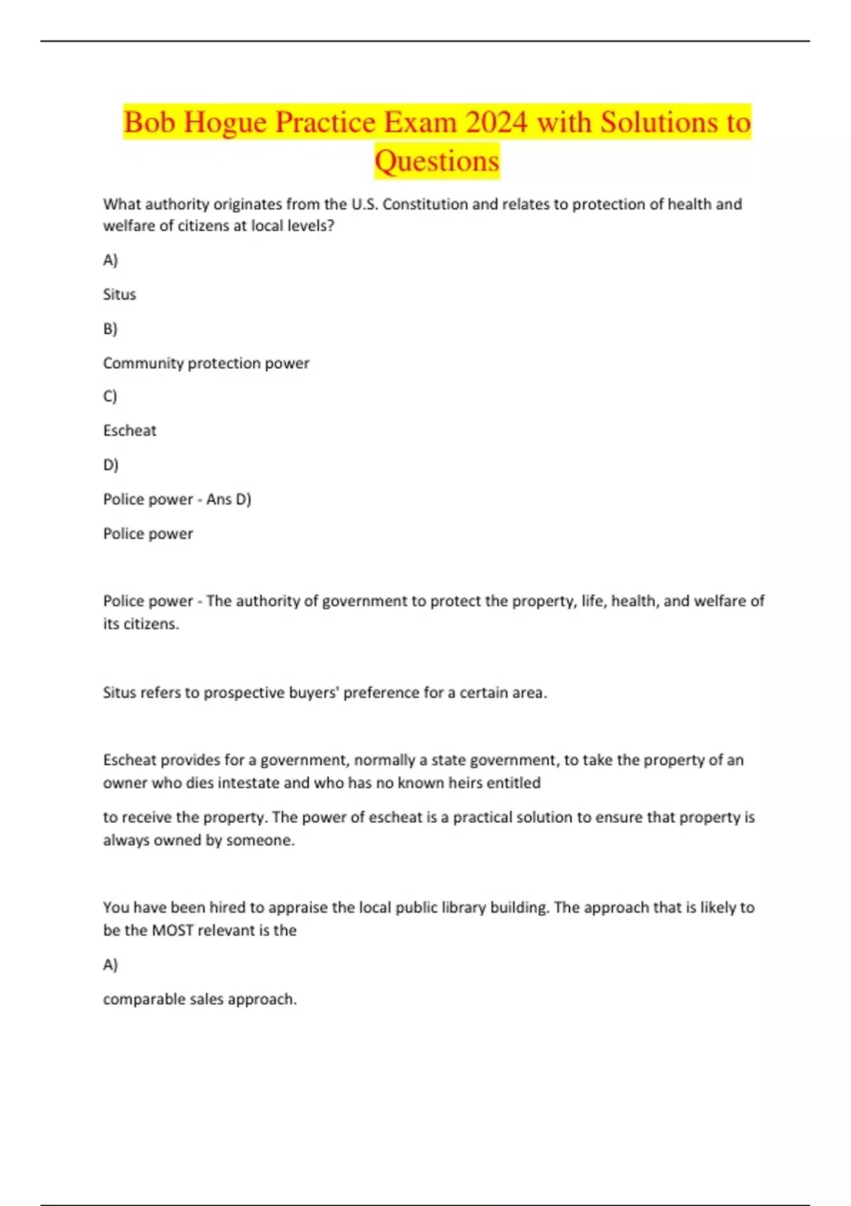 Bob Hogue Practice Exam 2024 with Solutions to Questions - Bob Hogue ...