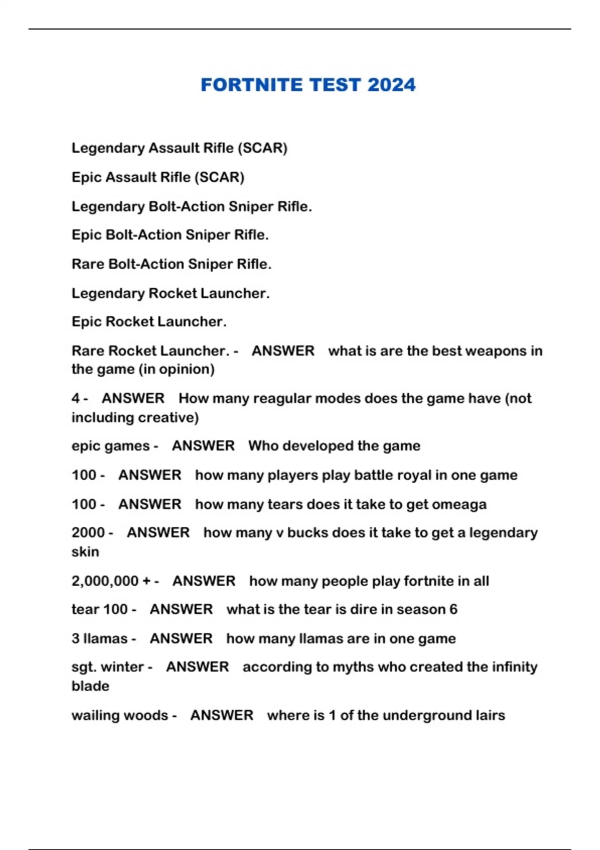 FORTNITE TEST 2024 - FORTNITE - Stuvia US