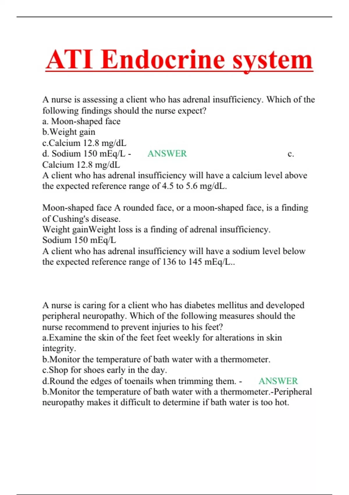 ATI Endocrine system - Stuvia US