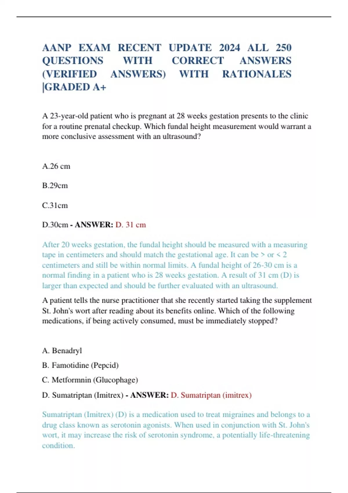 AANP EXAM RECENT UPDATE 2024 ALL 250 QUESTIONS WITH CORRECT ANSWERS ...