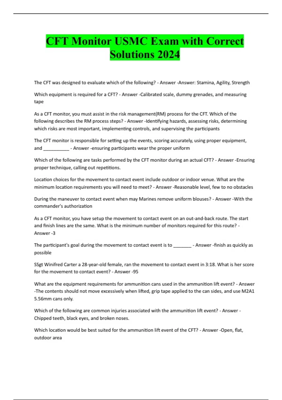 CFT MONITOR BUNDLED EXAMS:::: Q&A LATEST 2024/2025 - Stuvia US