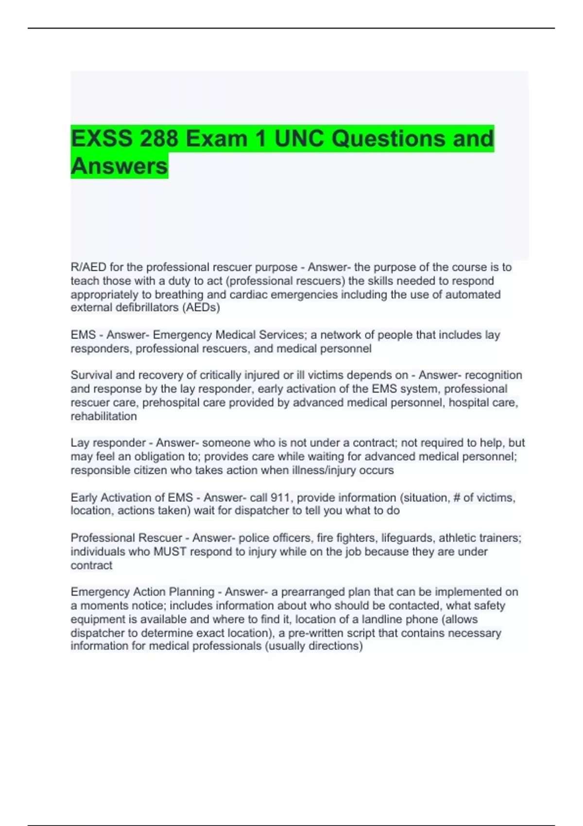 EXSS 288 Exam 1 UNC Questions and Answers - Exss 288 - Stuvia US