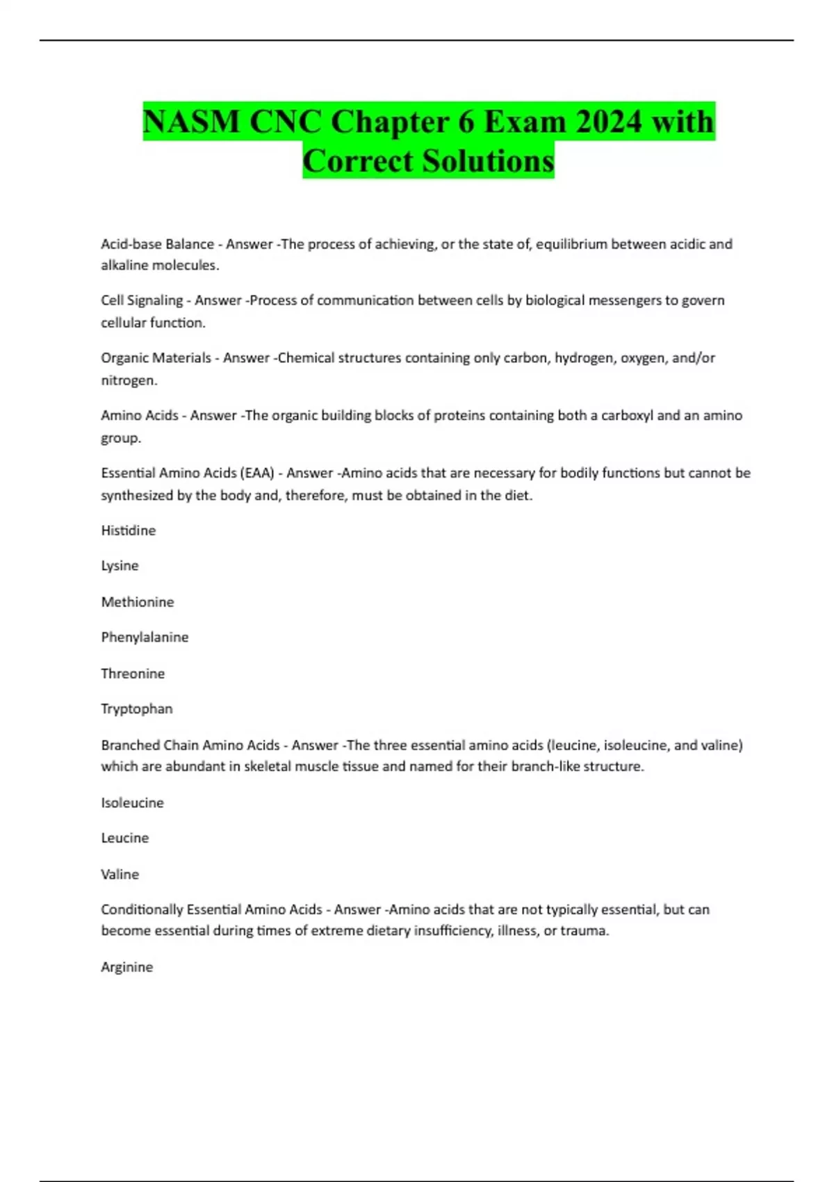 NASM CNC Chapter 6 Exam 2024 with Correct Solutions - NASM CNC - Stuvia US