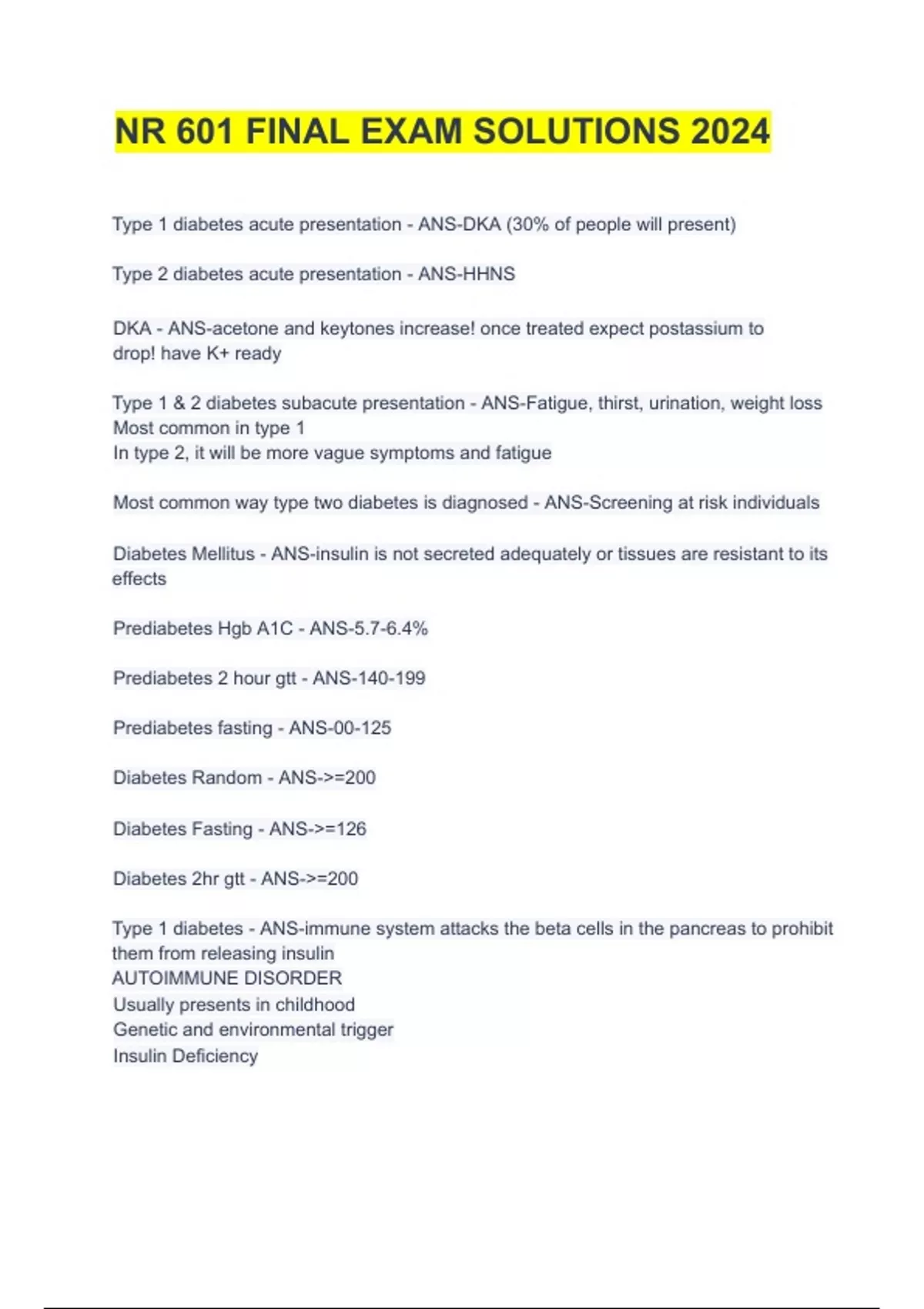 NR 601 FINAL EXAM SOLUTIONS 2024 - NR 601 - Stuvia US