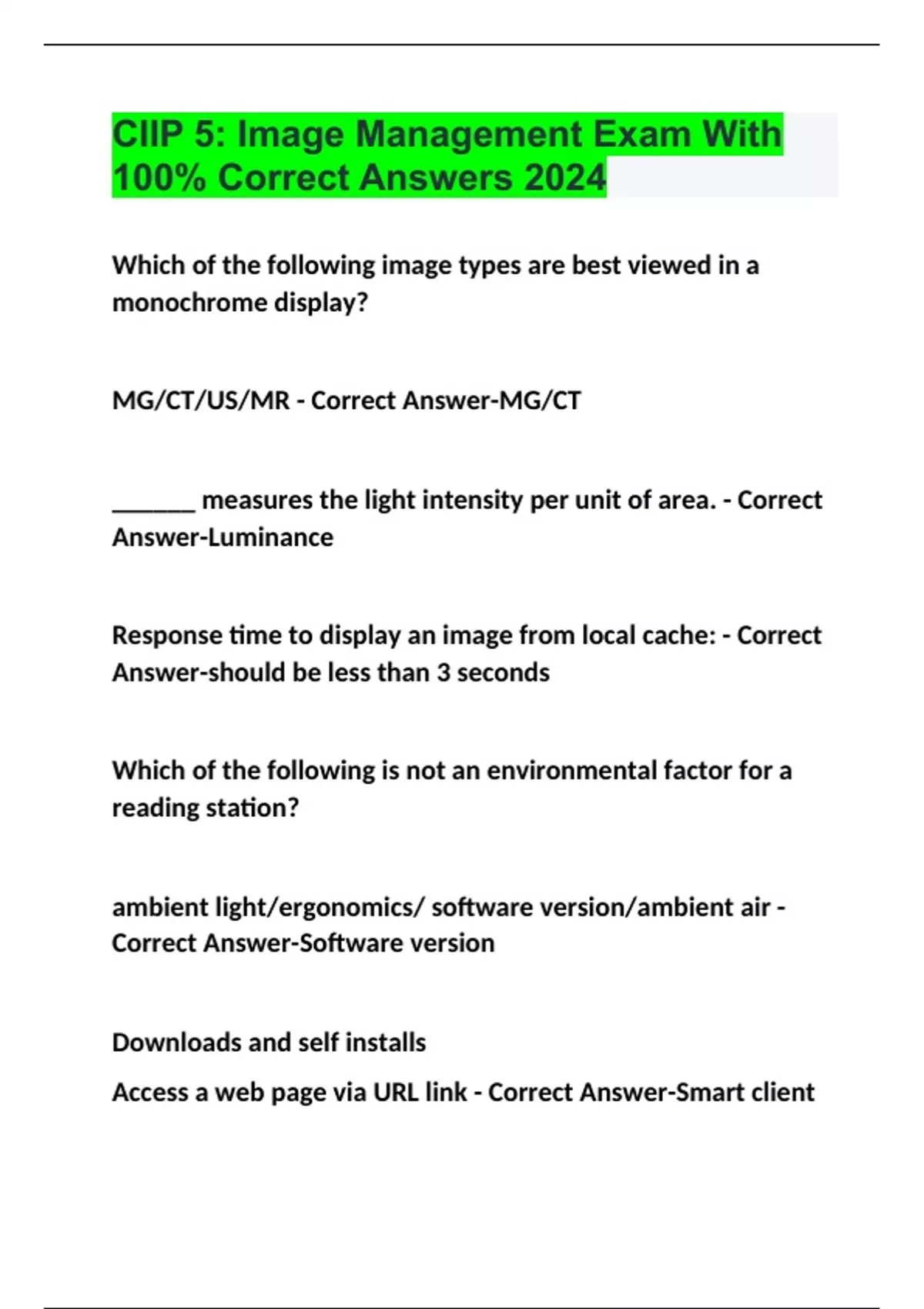 CIIP 5: Image Management Exam With 100% Correct Answers 2024 - CIIP ...