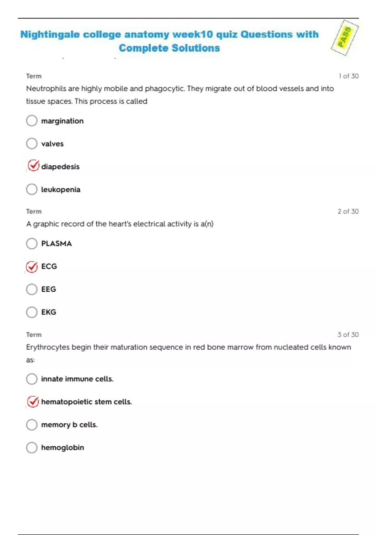 NIGHTINGALE COLLEGE ANATOMY WEEK 10 QUIZ QUESTIONS WITH COMPLETE SOLUTIONS - Anatomy And ...