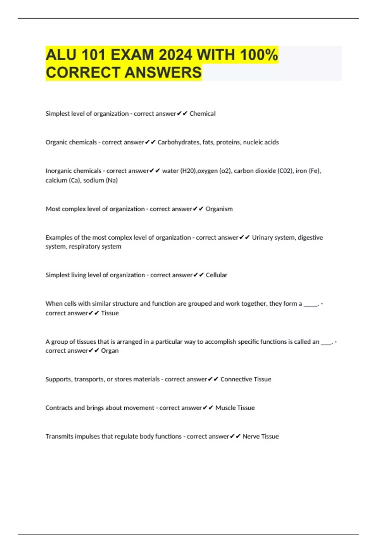 ALU 101 EXAM 2024 WITH 100% CORRECT ANSWERS - ALU 101 - Stuvia US