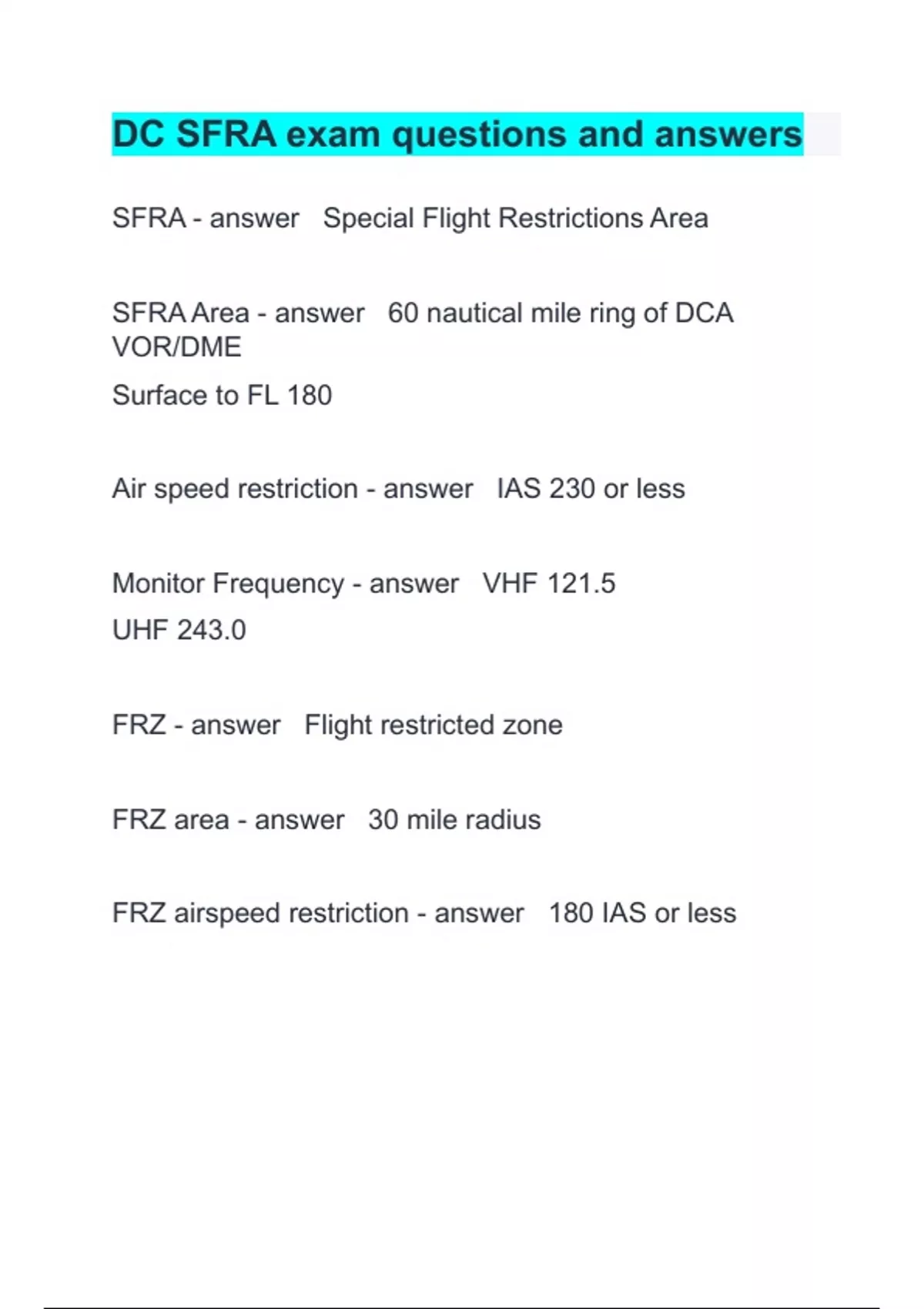 DC SFRA exam questions and answers - DCF Certification - Stuvia US
