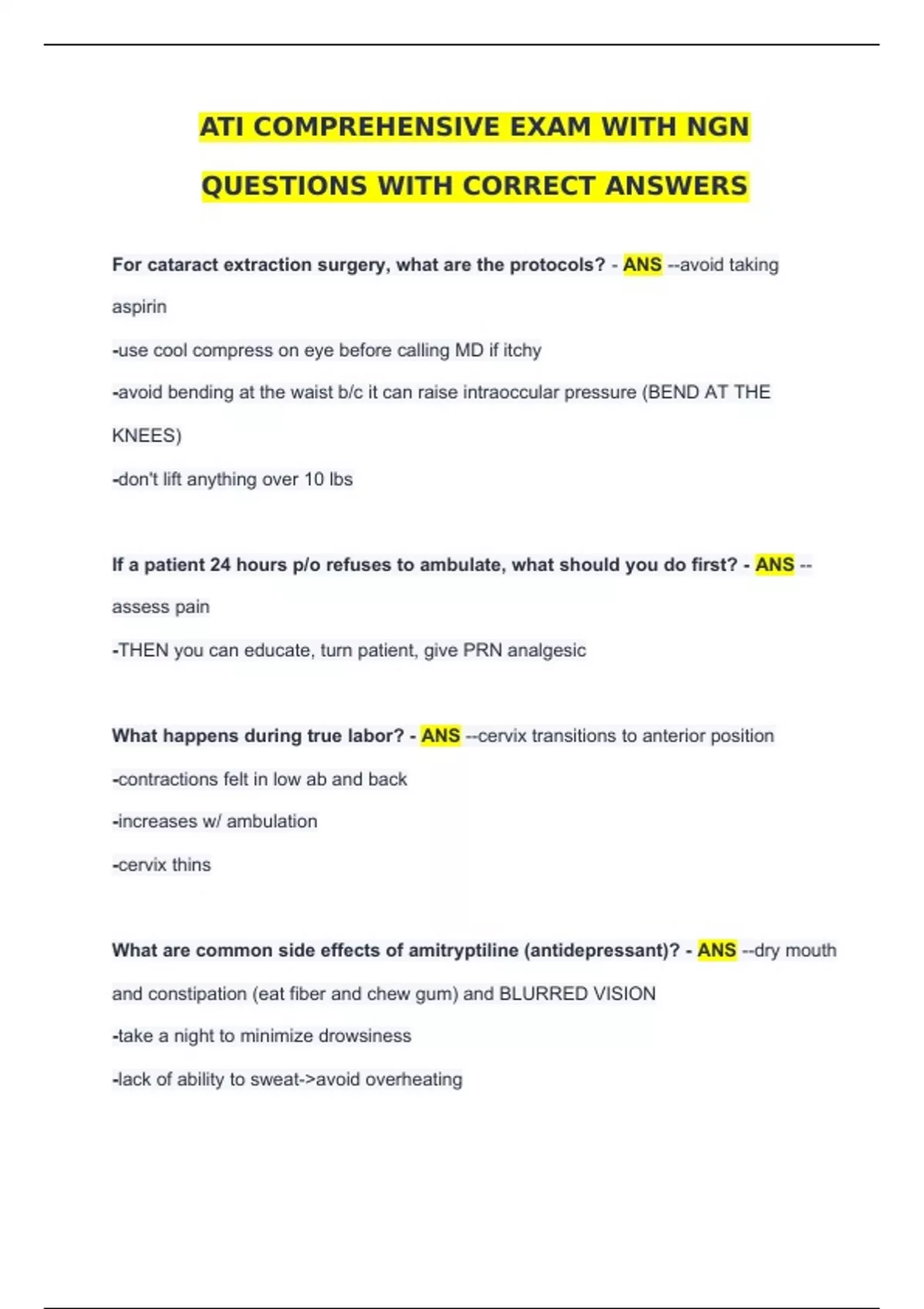 ATI COMPREHENSIVE EXAM WITH NGN QUESTIONS WITH CORRECT ANSWERS - ATI COMPREHENSIVE - Stuvia US