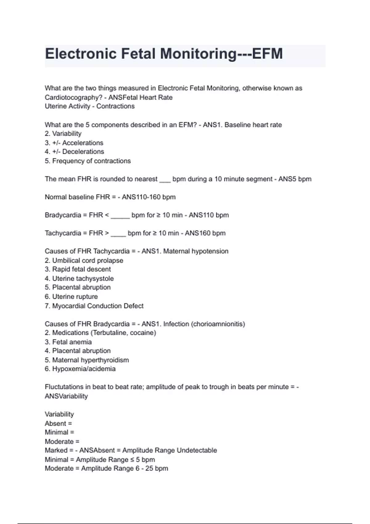 Electronic Fetal Monitoring---EFM 2024/2025 A+ score assured - Ncc efm - Stuvia US