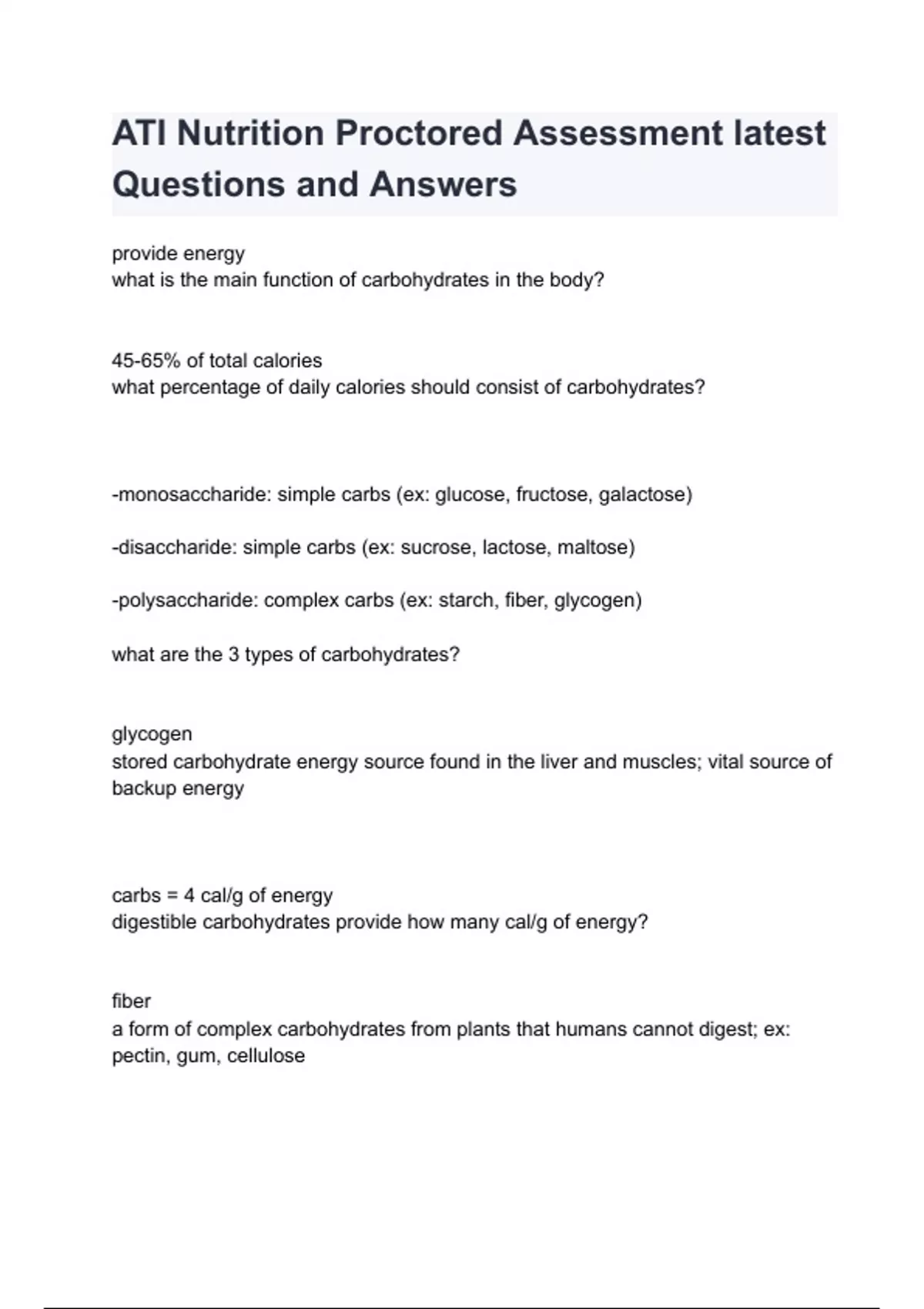 ATI Nutrition Proctored Assessment latest Questions and Answers - ATI ...