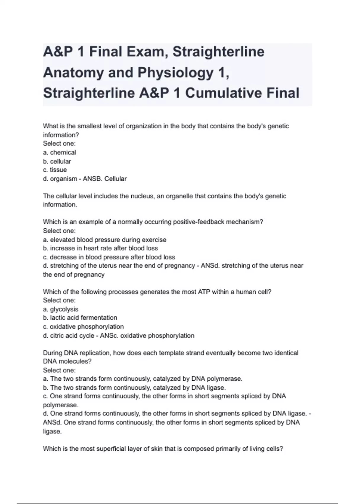 A&P STRAIGHTERLINE EXAM 2024/2025 | FINAL EXAM TEST BANK WITH A ...