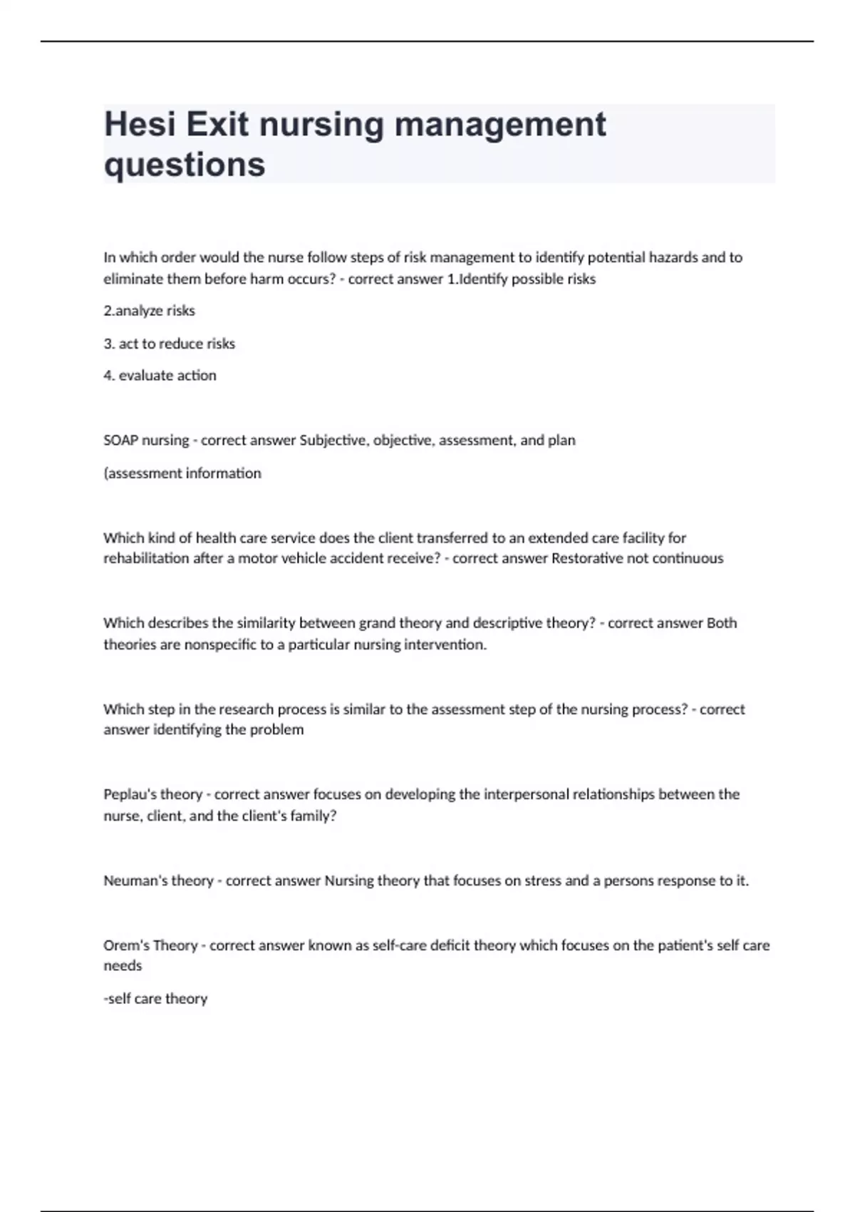 Hesi Exit nursing management questions with answers 2024/2025 - HESI ...