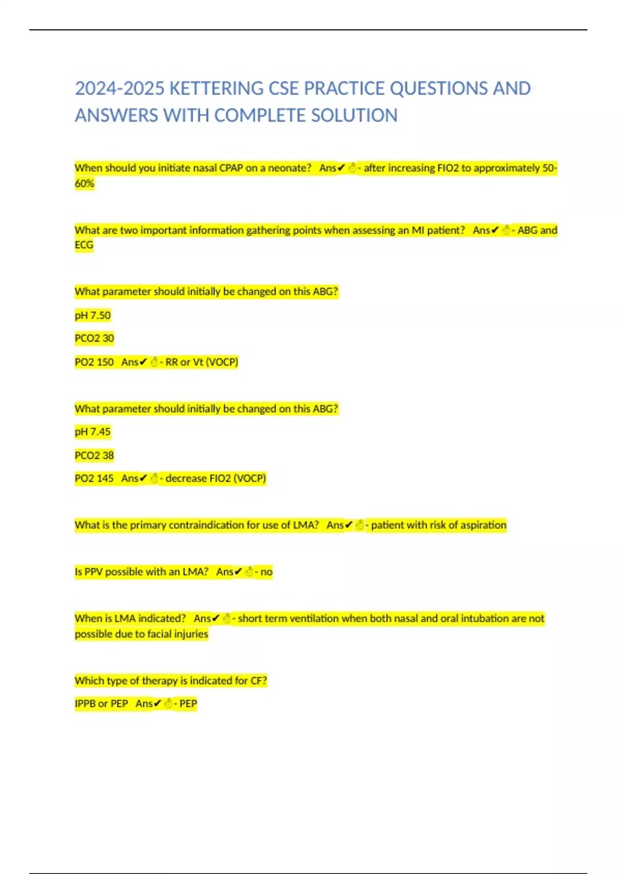 KETTERING CSE PRACTICE QUESTIONS AND ANSWERS WITH COMPLETE SOLUTION - KSU Cse - Stuvia US