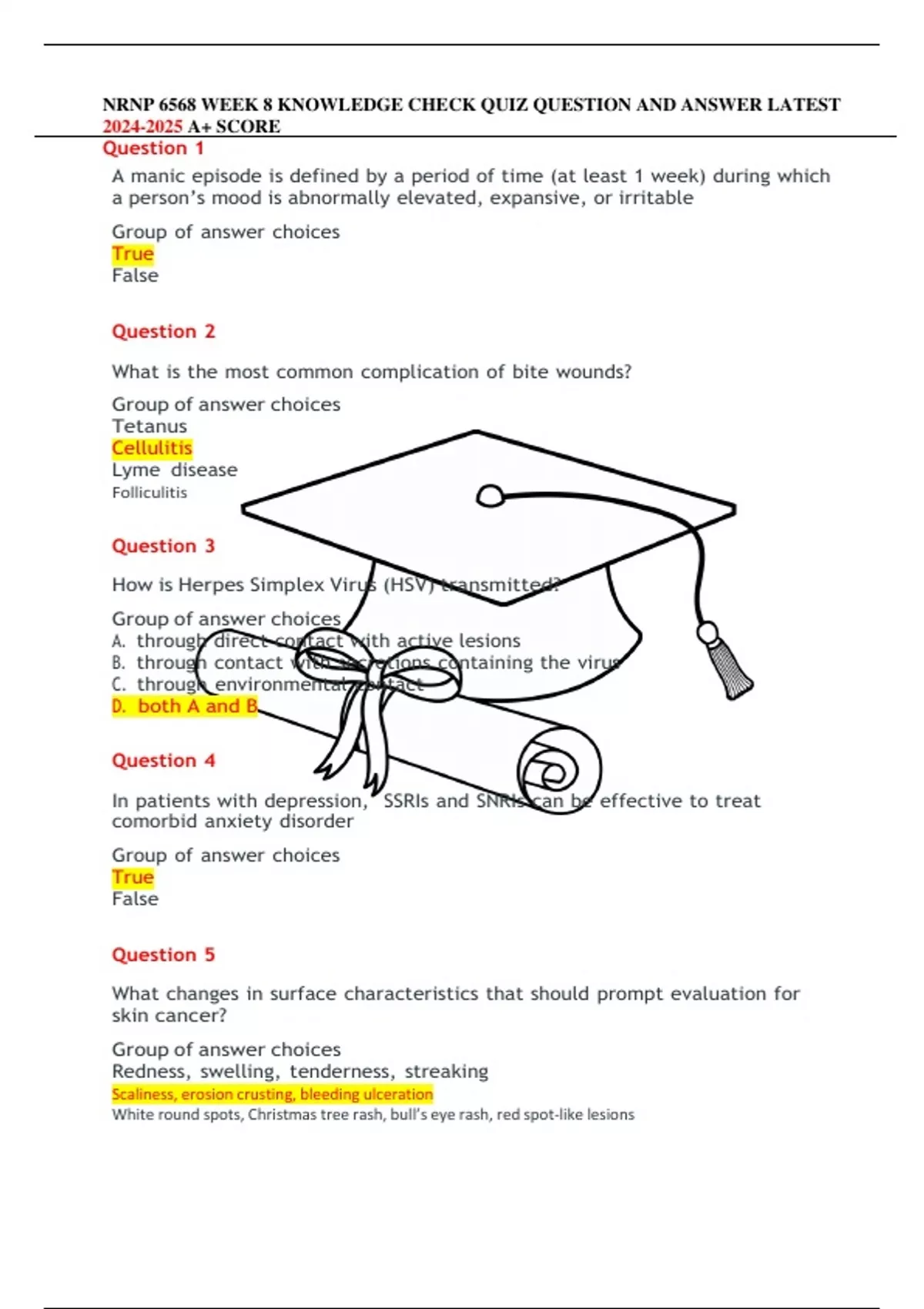 NRNP 6568 WEEK 8 KNOWLEDGE CHECK QUIZ QUESTION AND ANSWER LATEST A+ ...