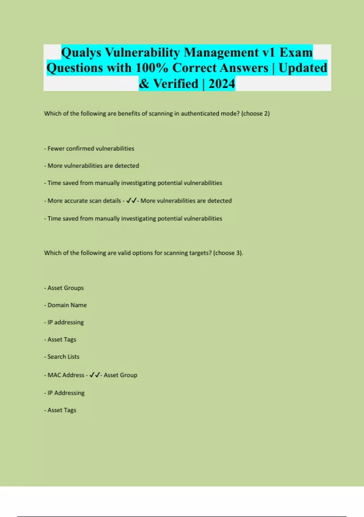 Qualys Vulnerability Management v1 Exam Questions with 100% Correct ...
