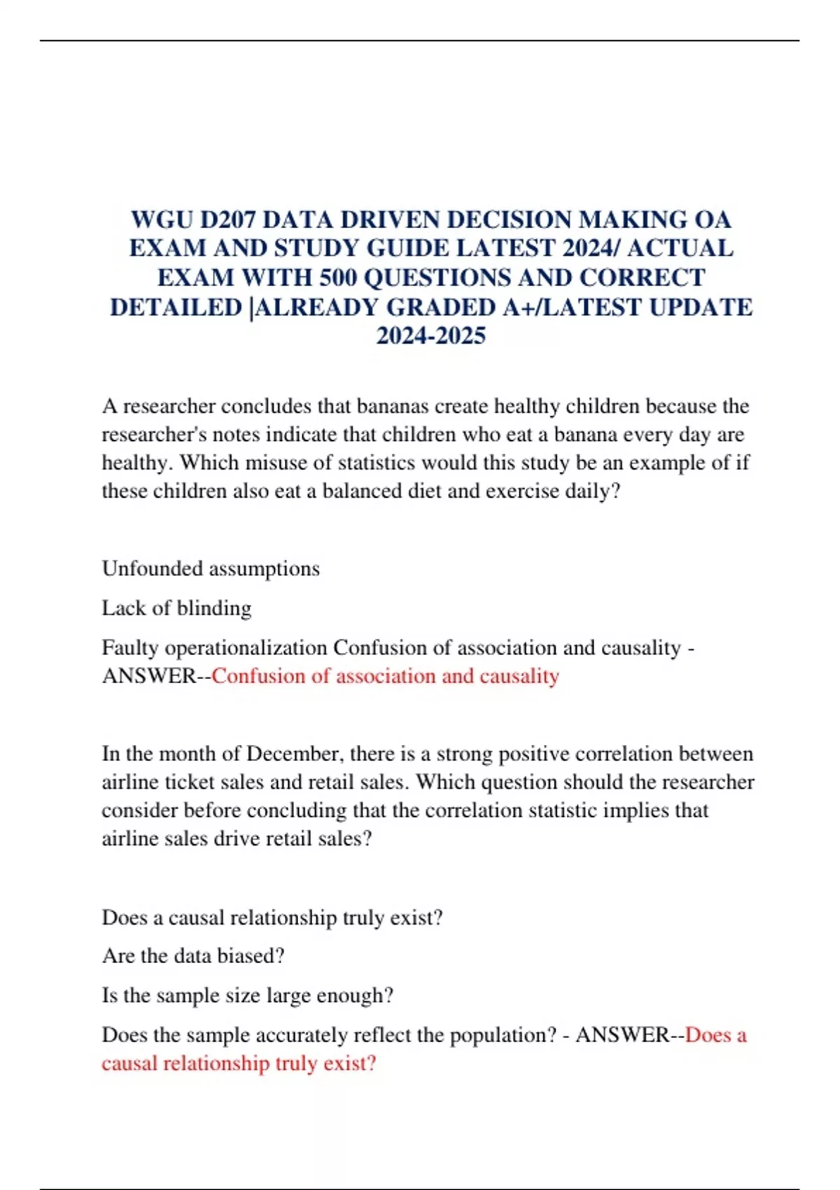 WGU D207 DATA DRIVEN DECISION MAKING OA EXAM AND STUDY GUIDE LATEST ...