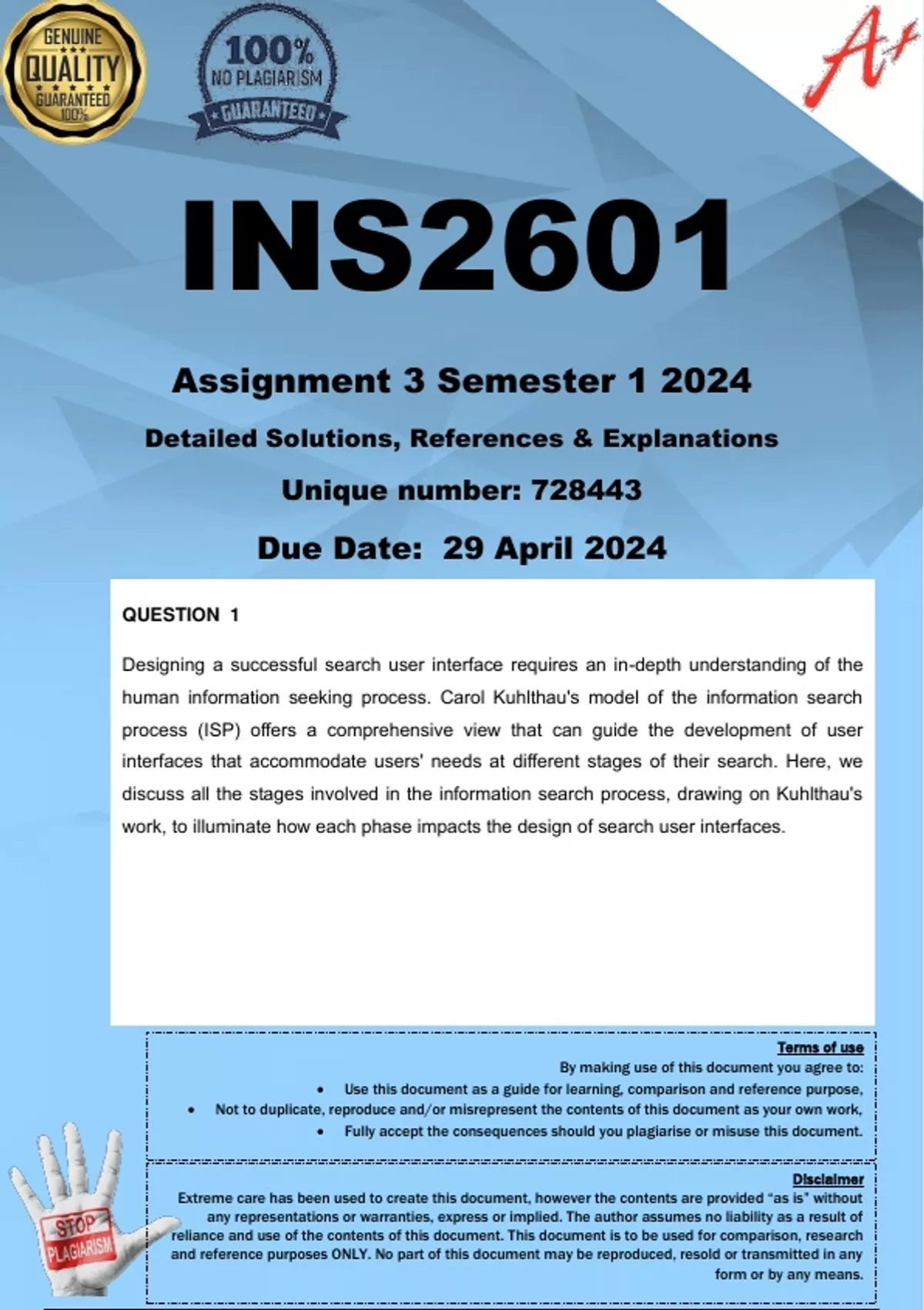 INS2601 Assignment 3 (COMPLETE ANSWERS) Semester 1 2024 - DUE 29 April 2024 - Exploring ...