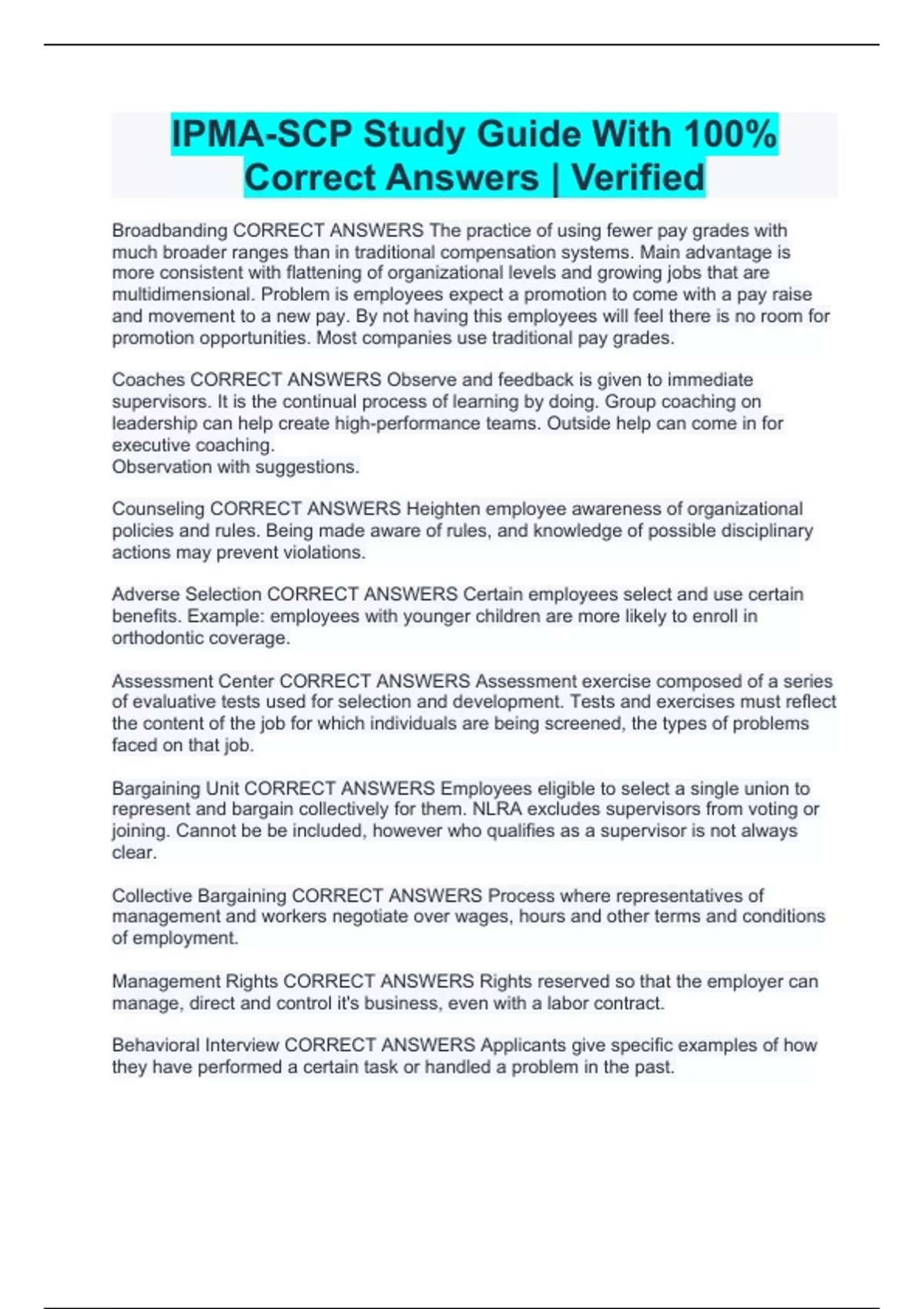 IPMA-SCP Study Guide With 100% Correct Answers | Verified - IPMA-SCP - Stuvia US