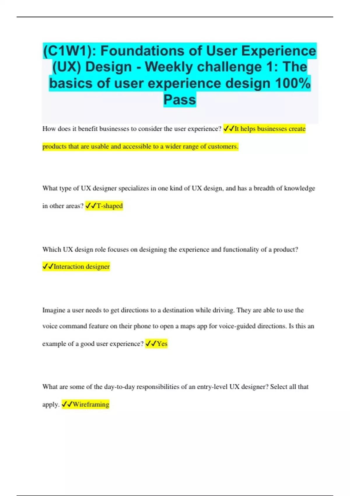 (C1W1): Foundations of User Experience (UX) Design - Weekly challenge 1 ...
