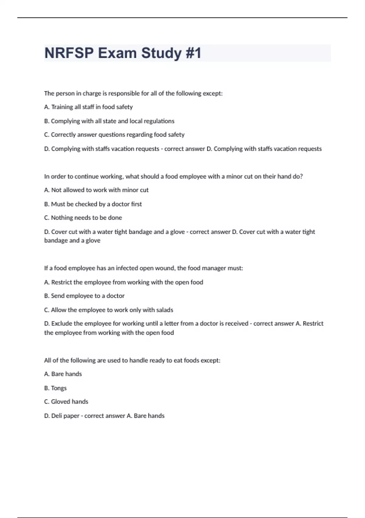NRFSP Exam Study #1 Question and answers 100% correct 2024 - NRFSP ...