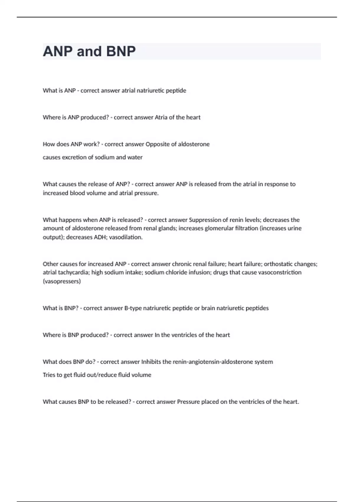 ANP and BNP questions and answers graded A+ 2024 - ANP - Stuvia US