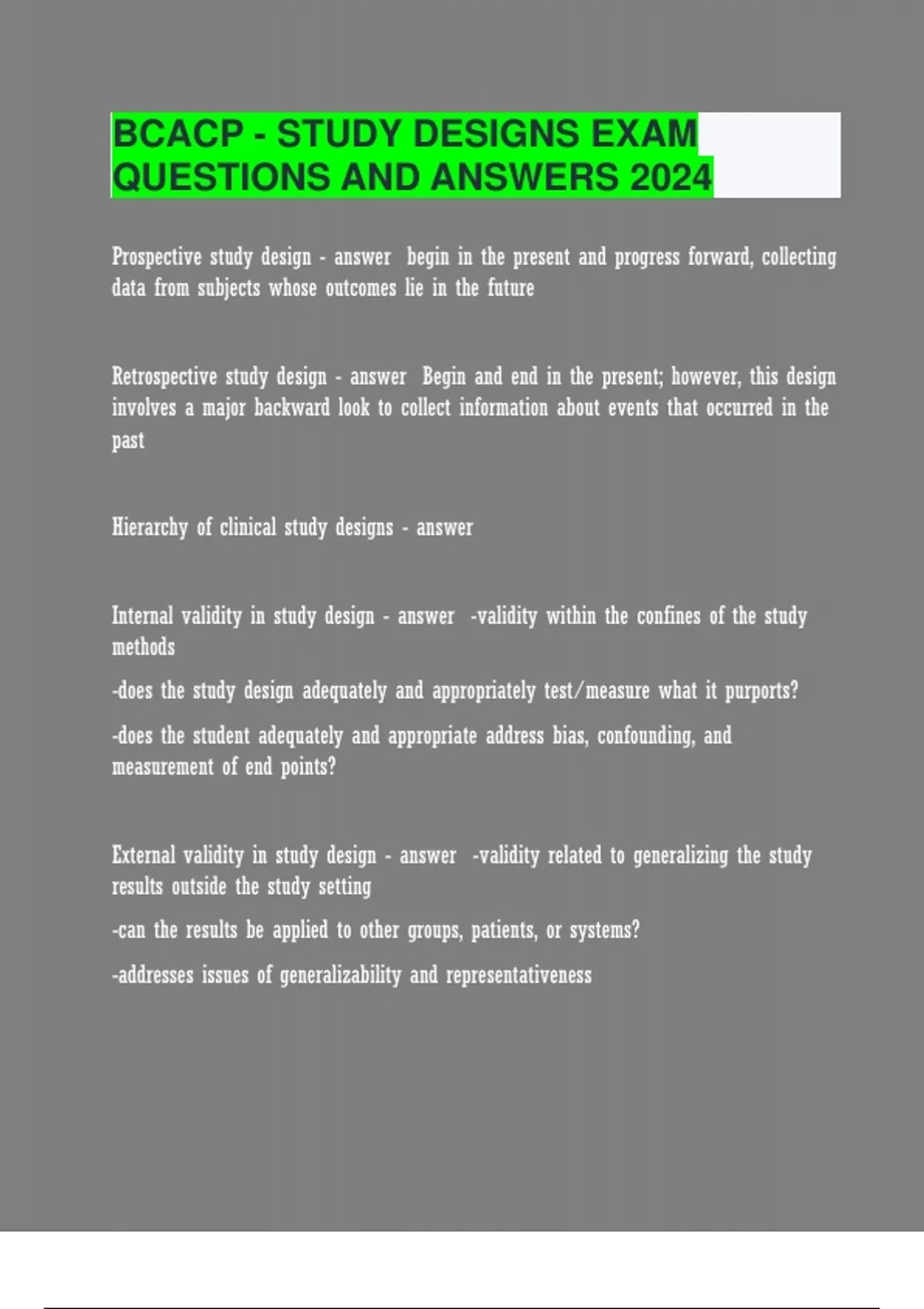 BCACP - STUDY DESIGNS EXAM QUESTIONS AND ANSWERS 2024 - BCACP - Stuvia US