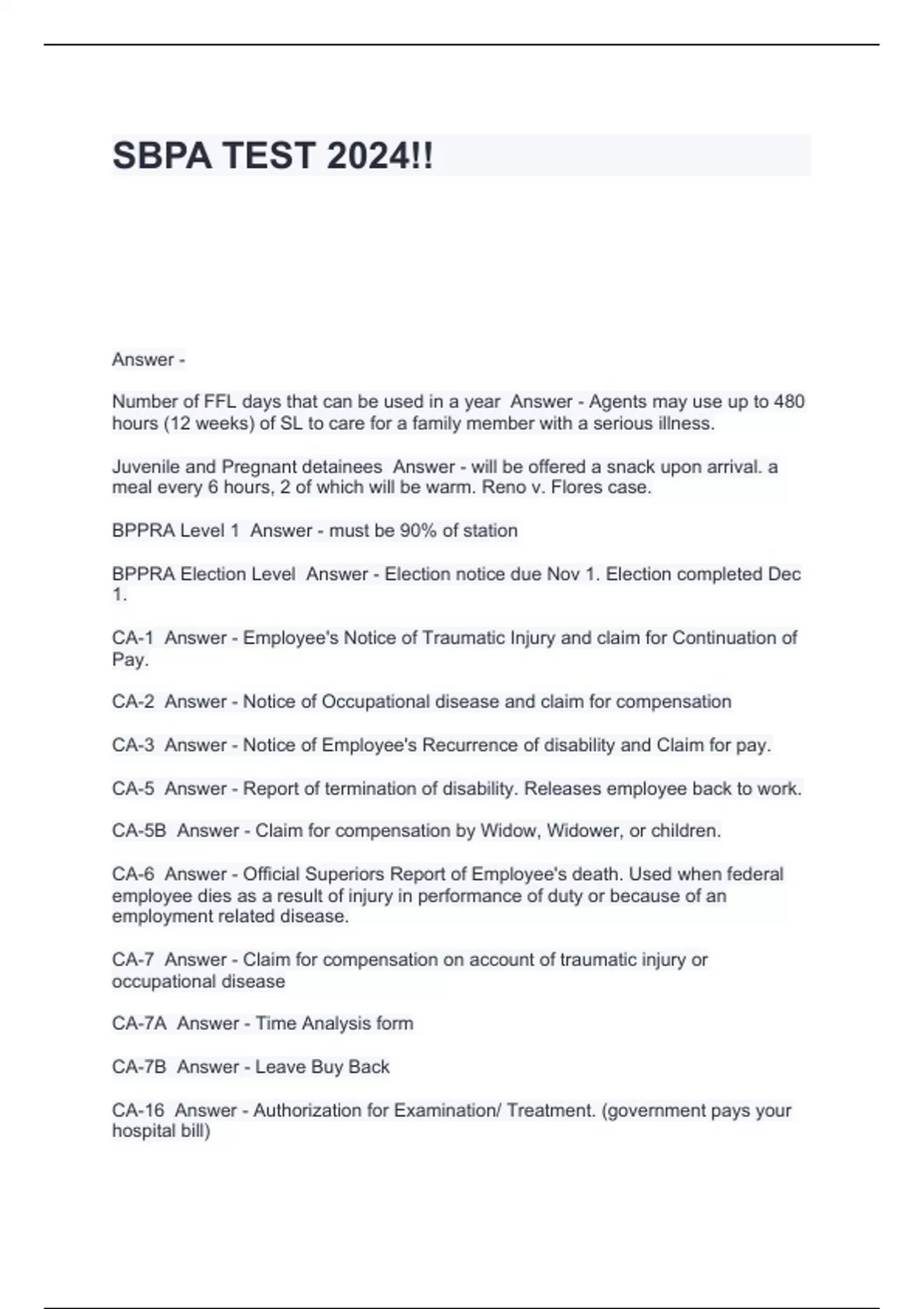 SBPA TEST 2024!! - SBPA - Stuvia US