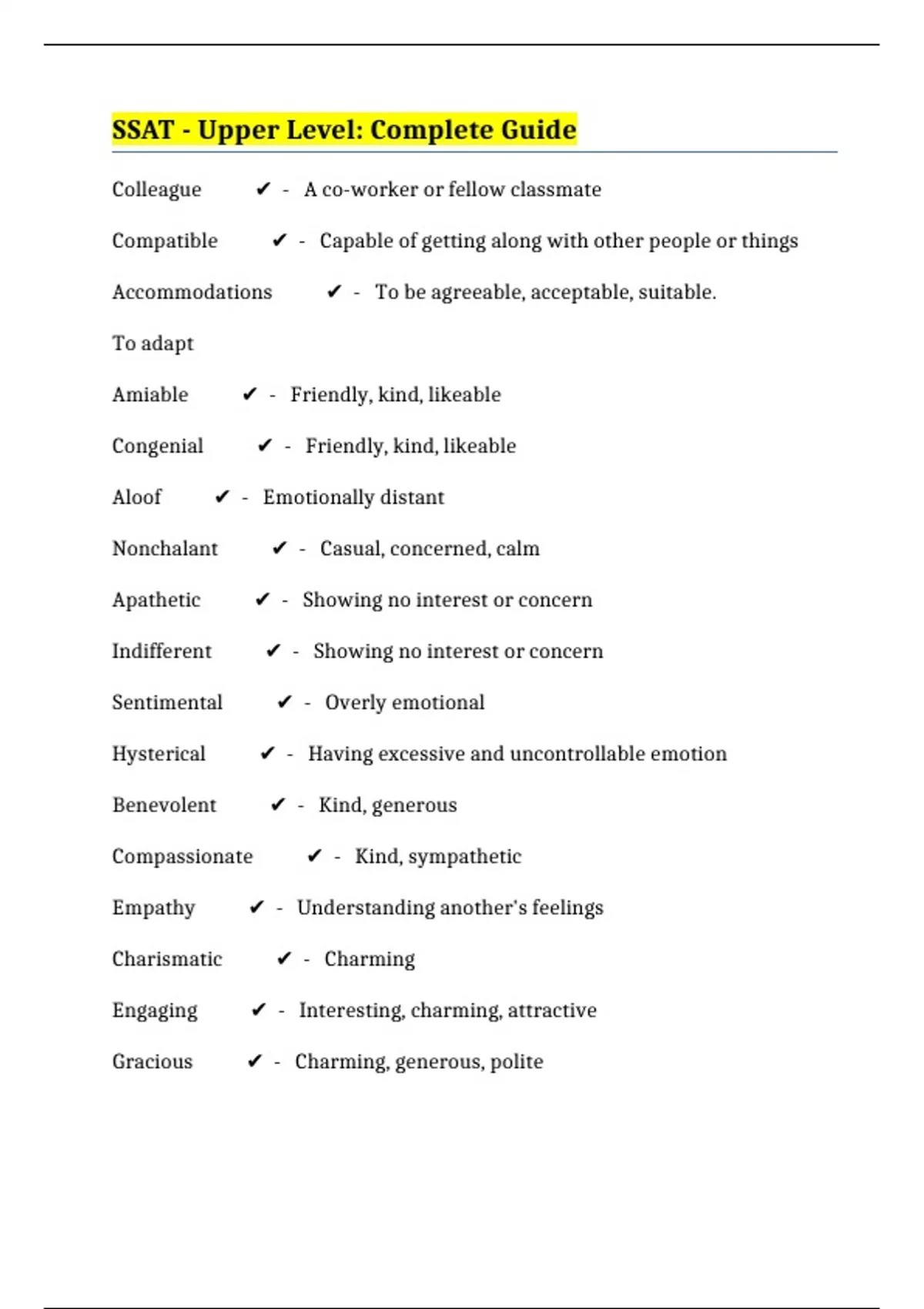 SSAT - Upper Level: Complete Guide - SSAT - Stuvia US