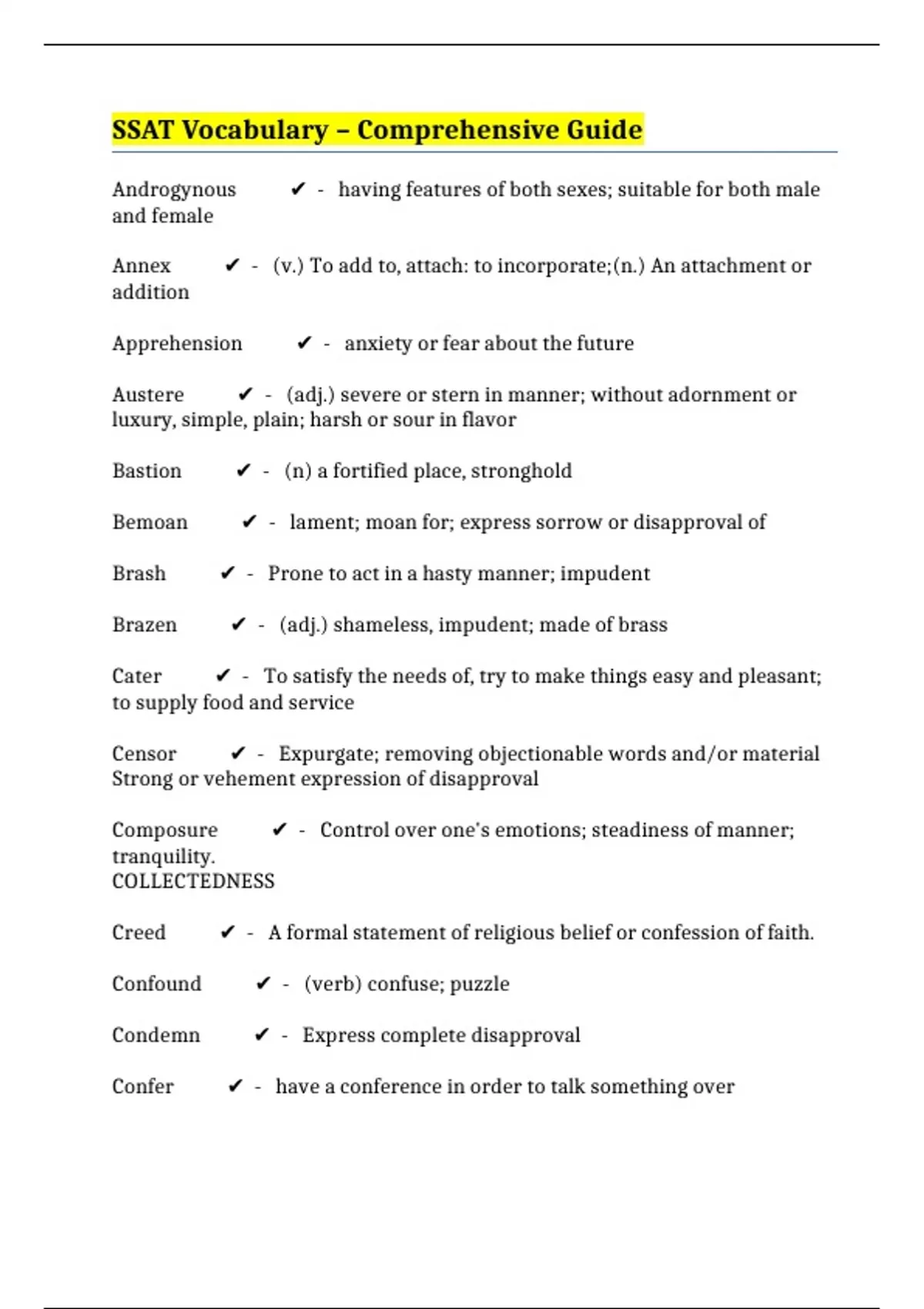 SSAT Vocabulary – Comprehensive Guide - SSAT - Stuvia US