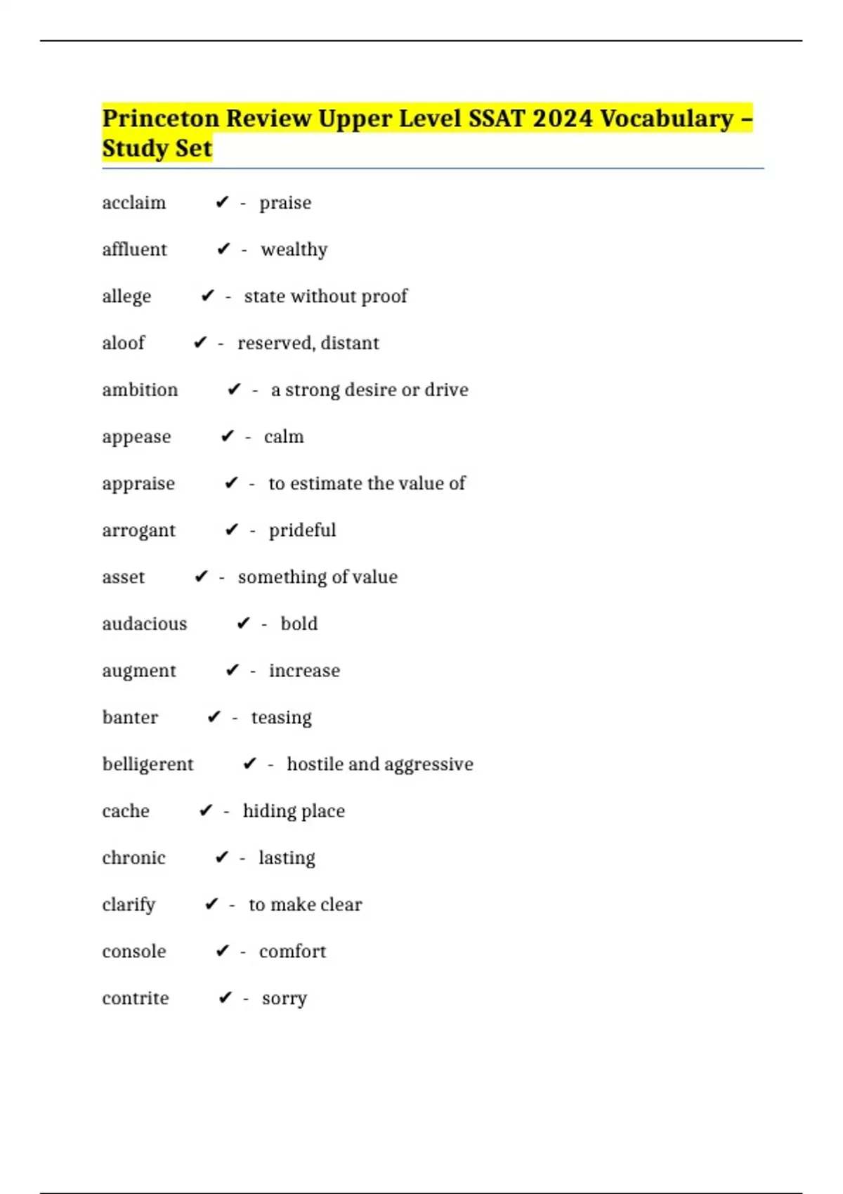 Princeton Review Upper Level SSAT 2024 Vocabulary – Study Set - SSAT ...