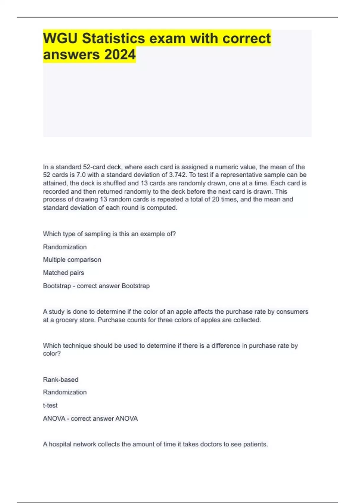 WGU Statistics exam with correct answers 2024 - Wgu - Stuvia US