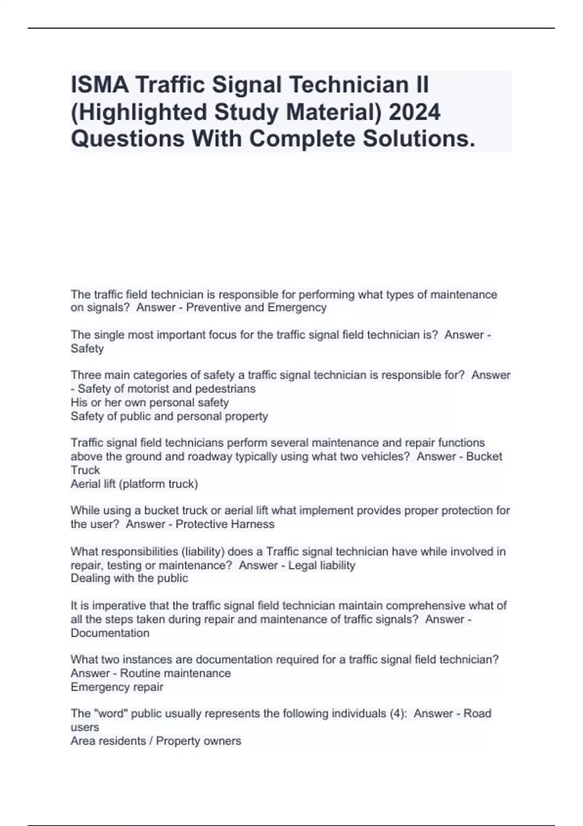 ISMA Traffic Signal Technician II (Highlighted Study Material) 2024 ...