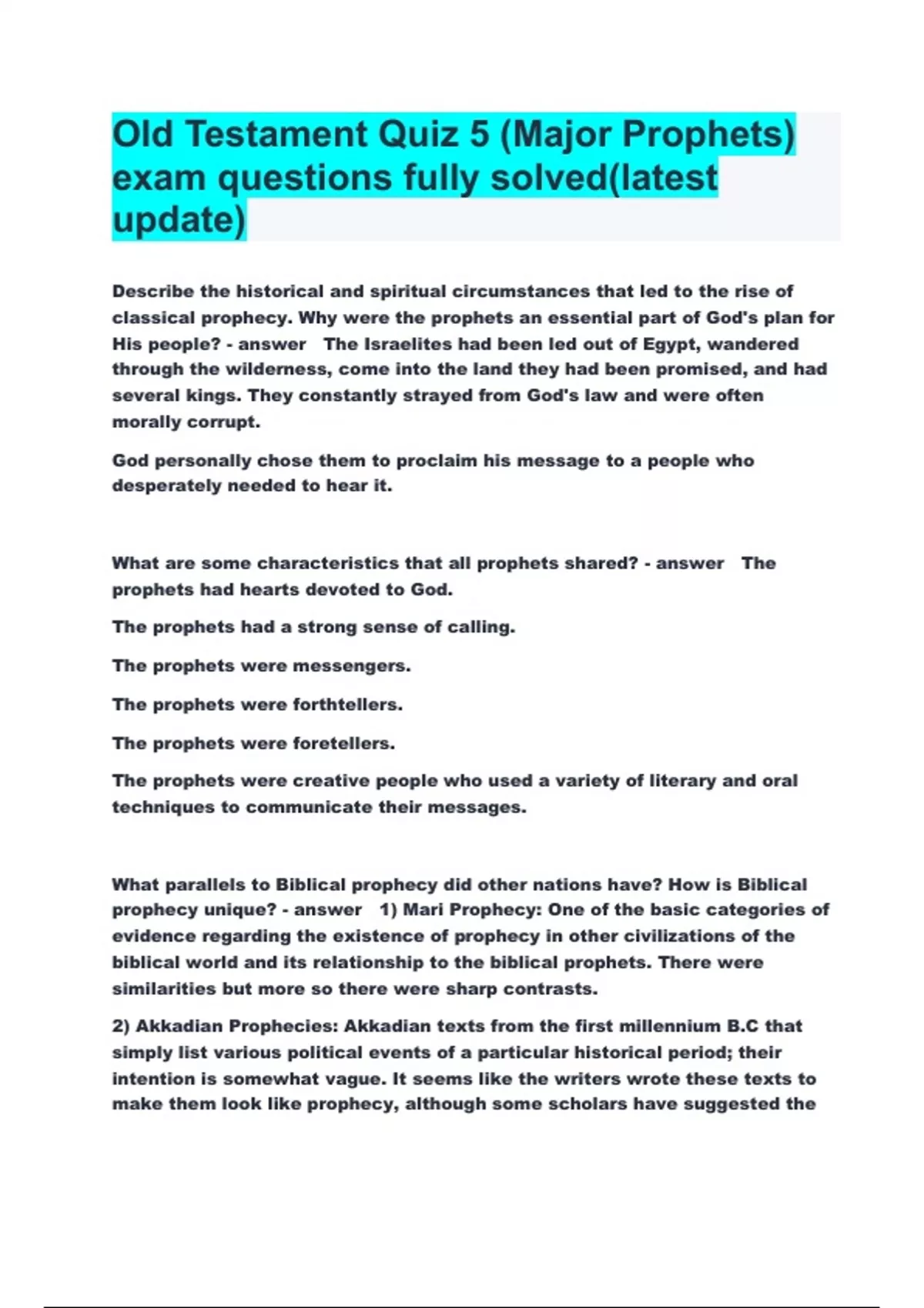 Old Testament Quiz 5 (Major Prophets) exam questions fully solved ...