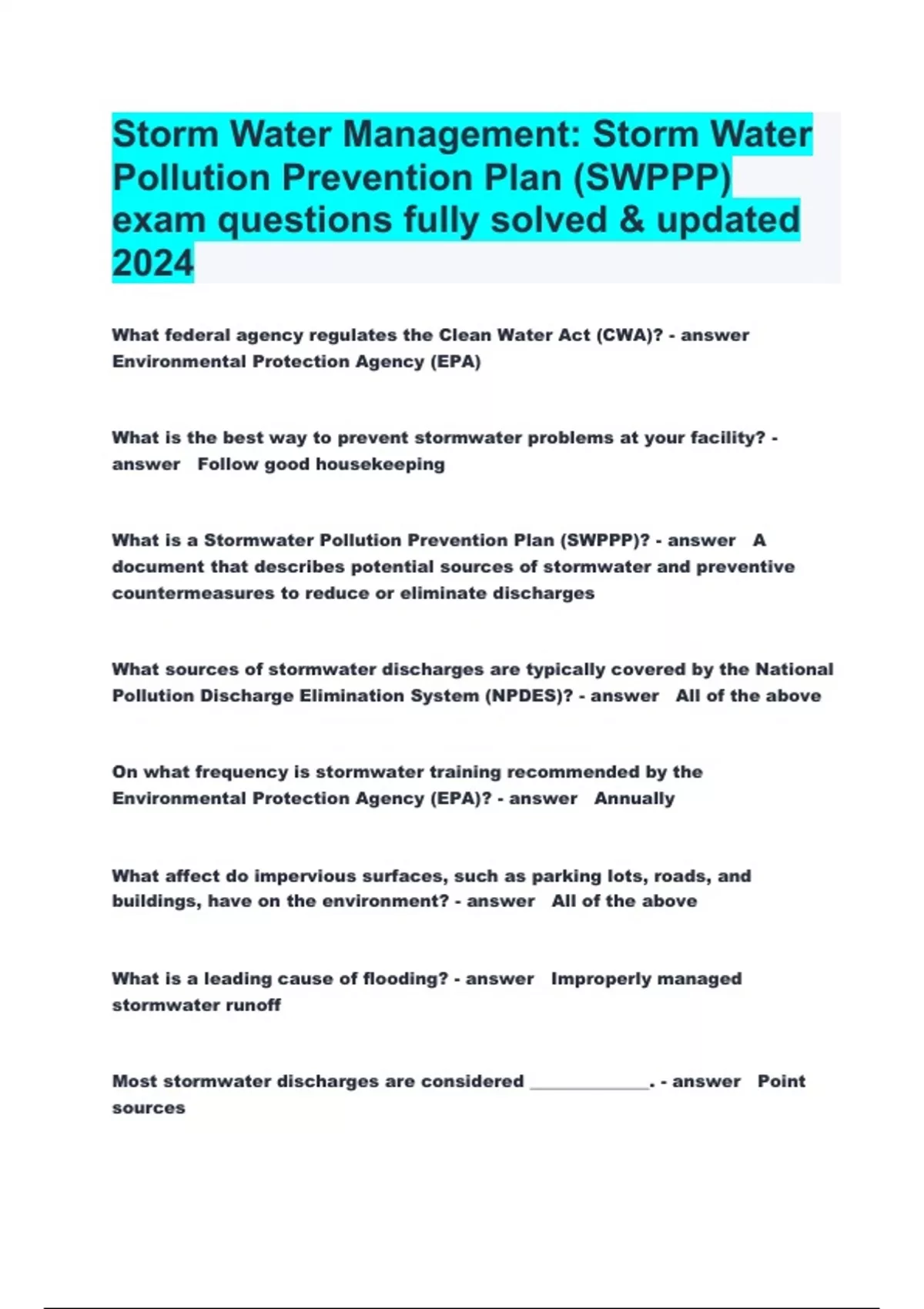 Storm Water Management Storm Water Pollution Prevention Plan (SWPPP ...