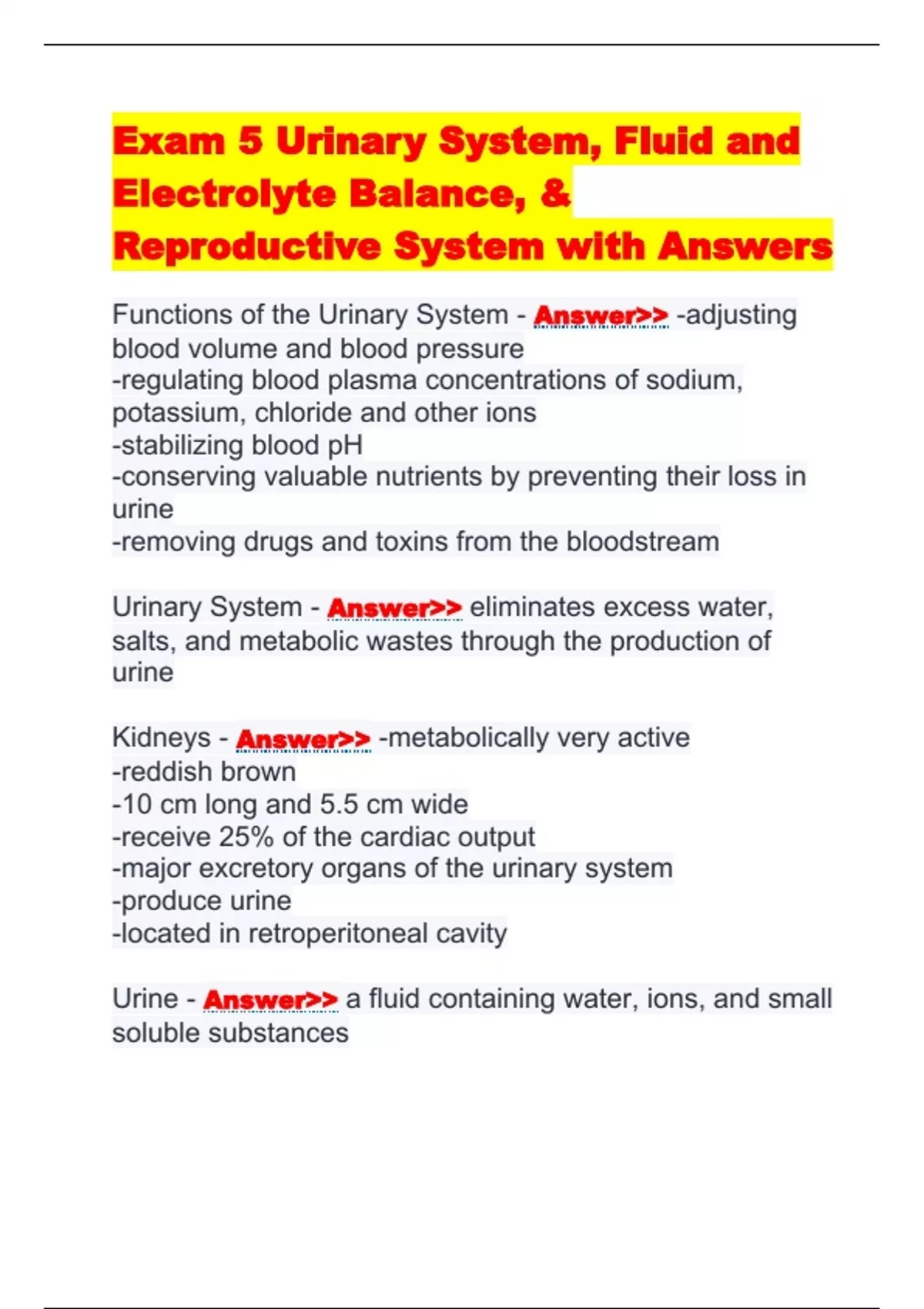 Exam 5 Urinary System, Fluid and Electrolyte Balance, & Reproductive ...