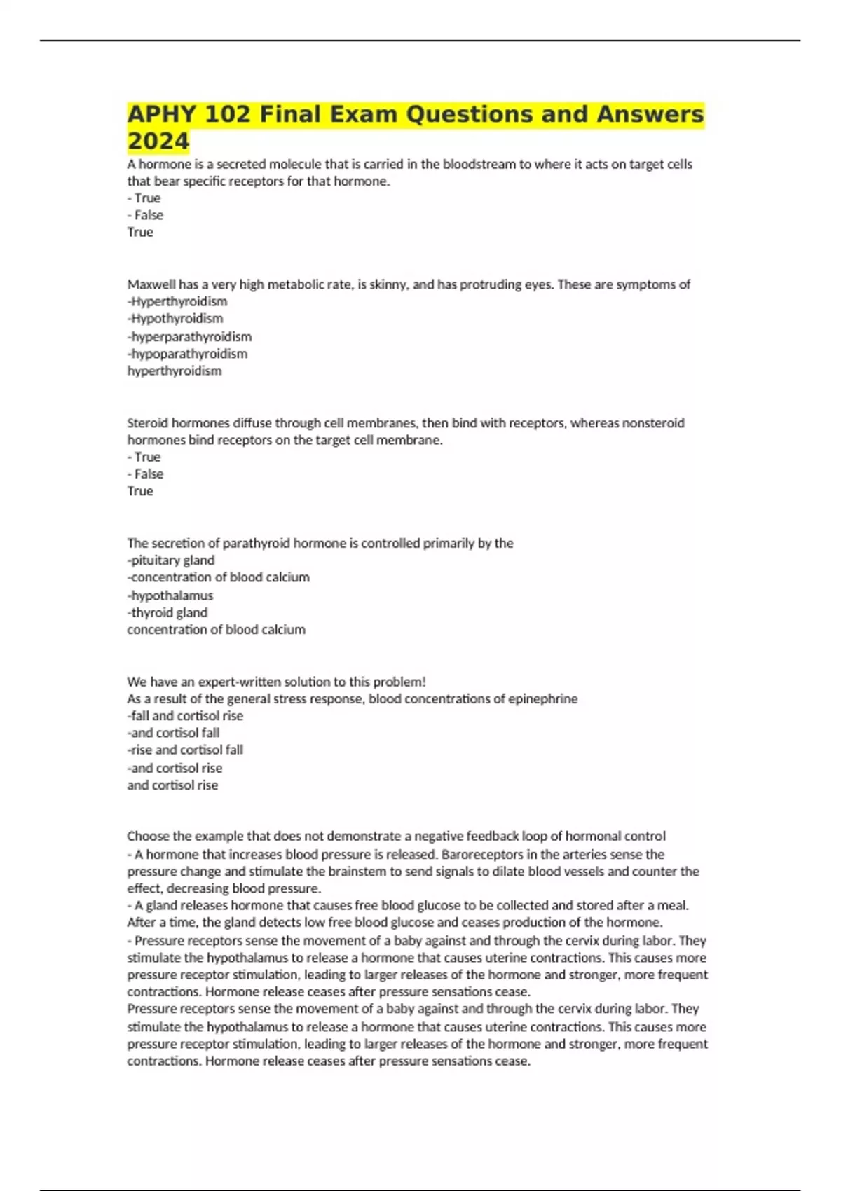 APHY 102 Final Exam Questions and Answers 2024 - APHY 102 - Stuvia US