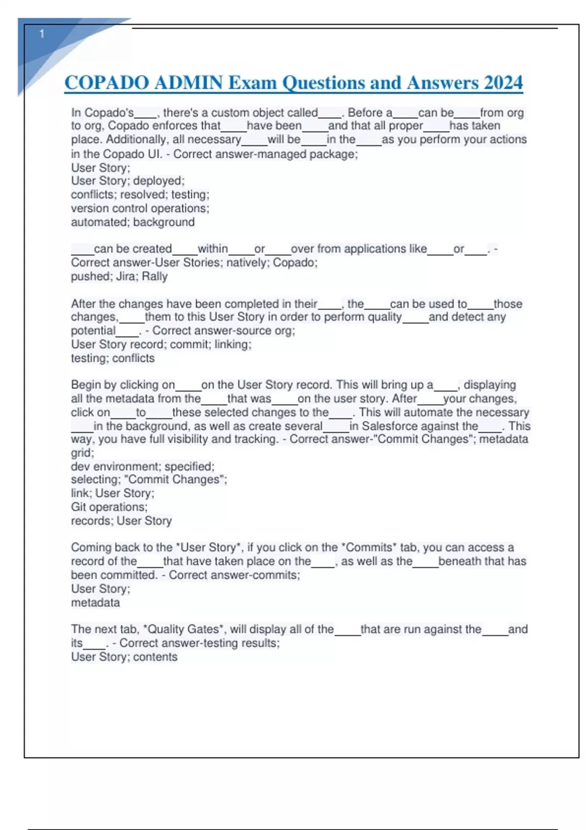 COPADO ADMIN Exam Questions and Answers 2024. - Copado - Stuvia US