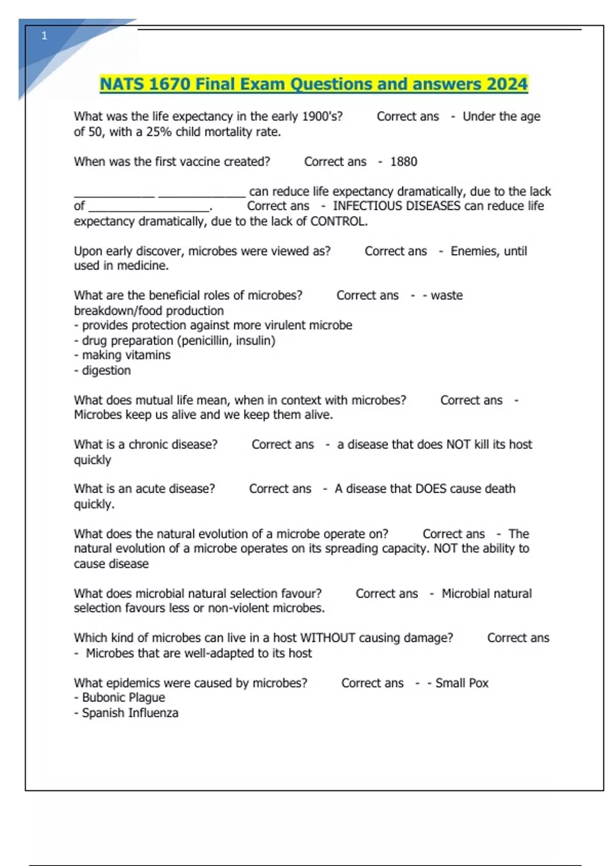 NATS 1670 Final Exam Questions and answers 2024 - NATS - Stuvia US