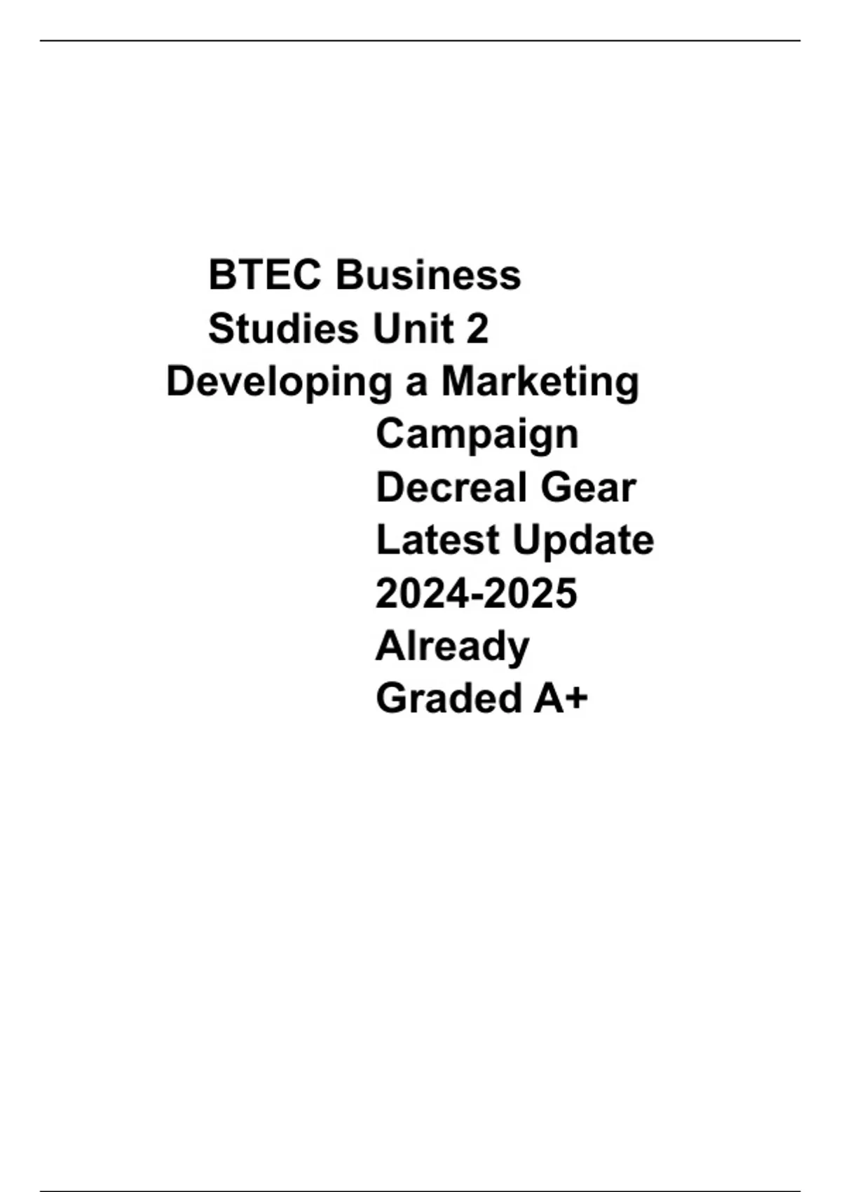 BTEC Business Studies Unit 2 Developing a Marketing Campaign Decreal ...