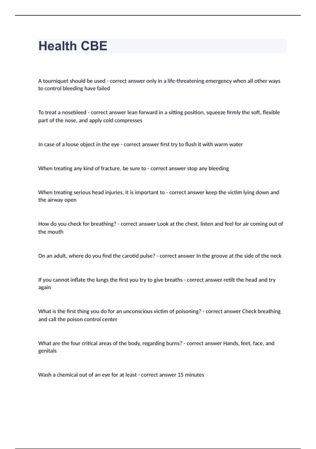 Health CBE questions with correct answers 2024 - CBE - Stuvia US