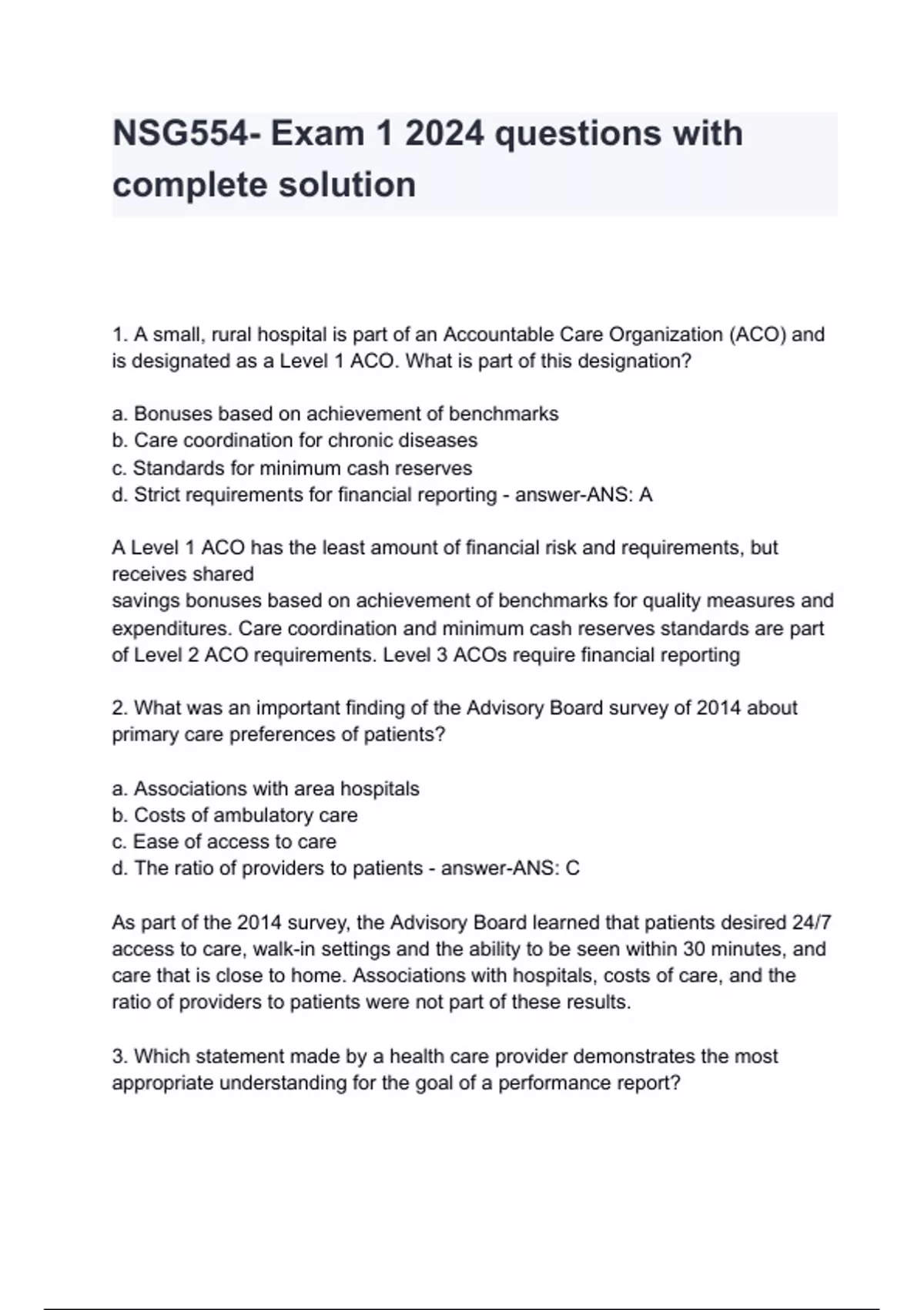 NSG554- Exam 1 2024 questions with complete solution - Nsg 554 - Stuvia US