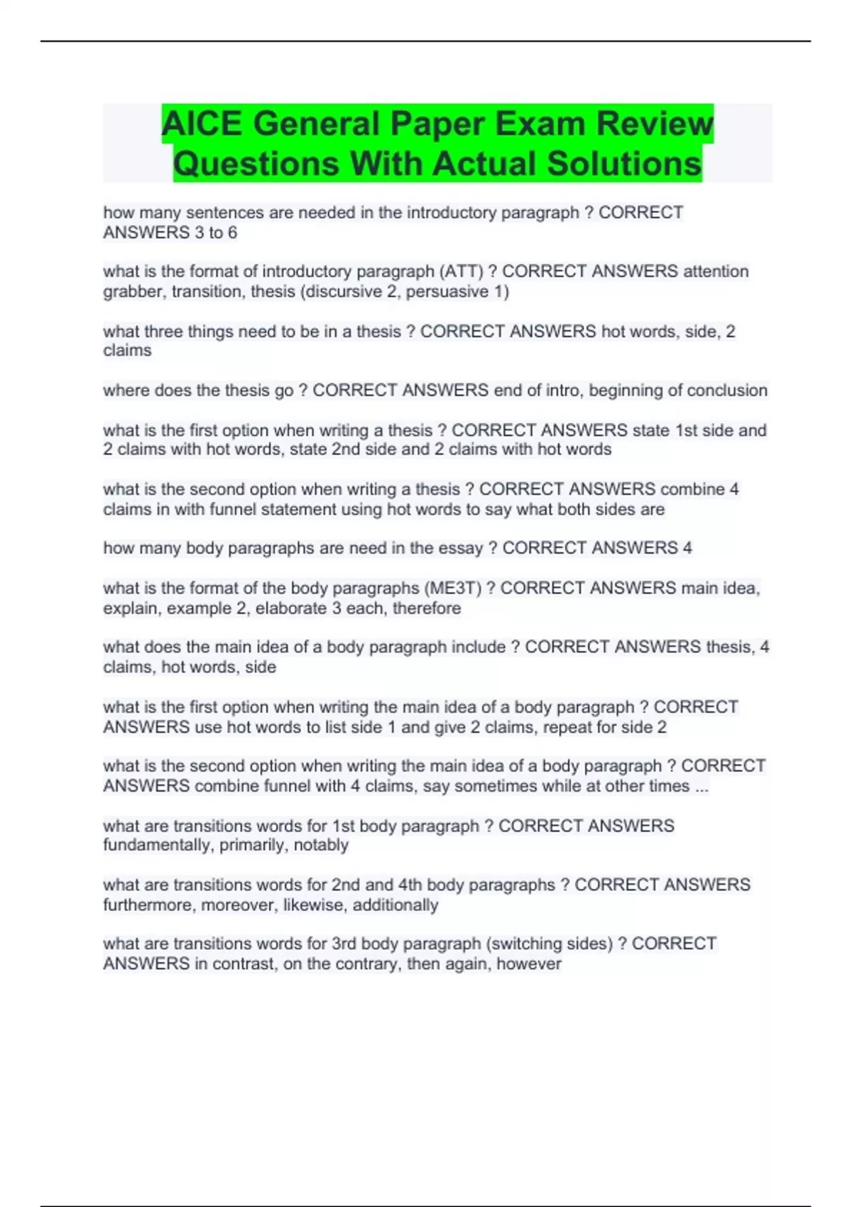 AICE General Paper Exam Review Questions With Actual Solutions - AICE - Stuvia US