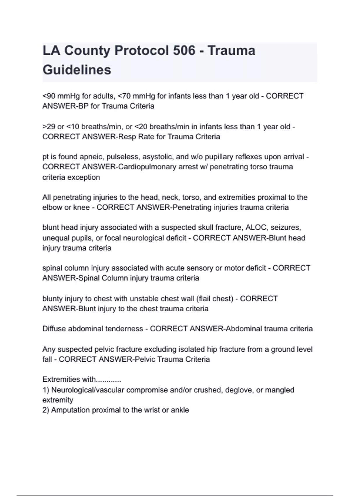 LA County Protocol 506 - Trauma Guidelines - COUNTY - Stuvia US