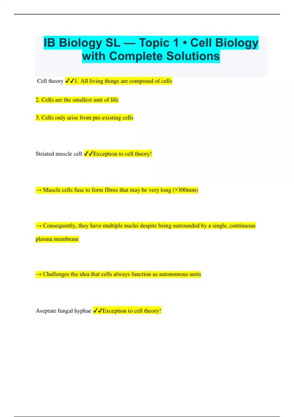 IB Biology SL — Topic 1 • Cell Biology with Complete Solutions - IB ...