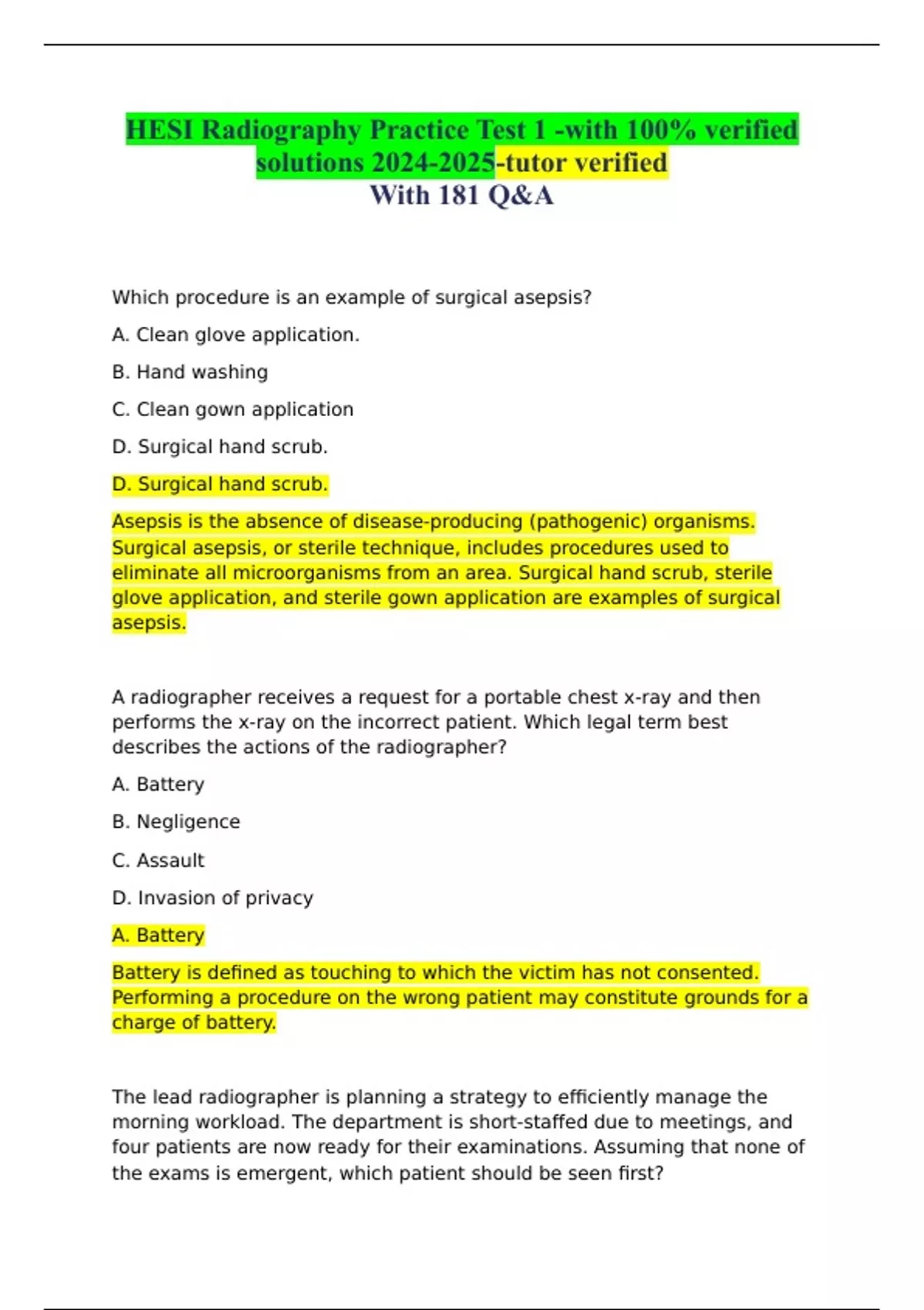 HESI Radiography Practice Test 1 -with 100% verified solutions -tutor ...