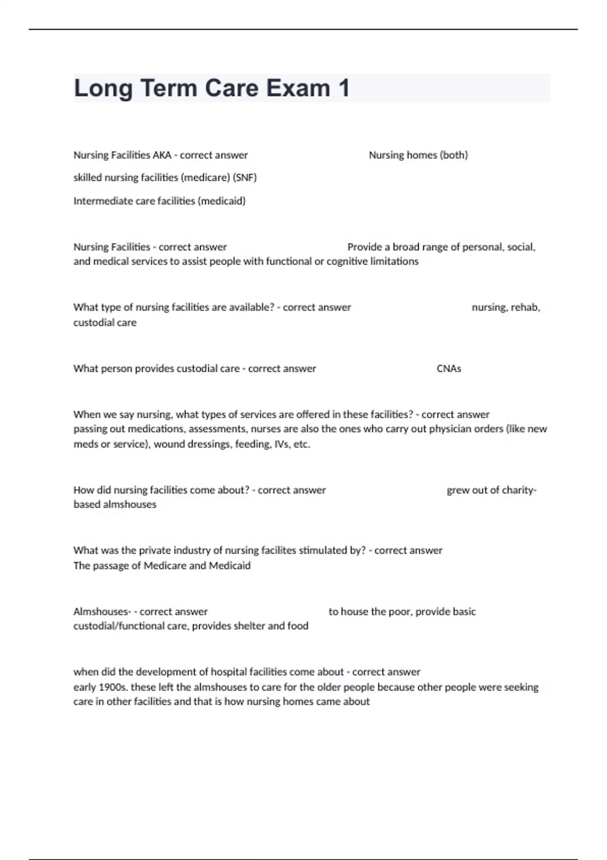 Long Term Care Exam 1 With Complete AnswersGraded A+. - RELIAS RN ...